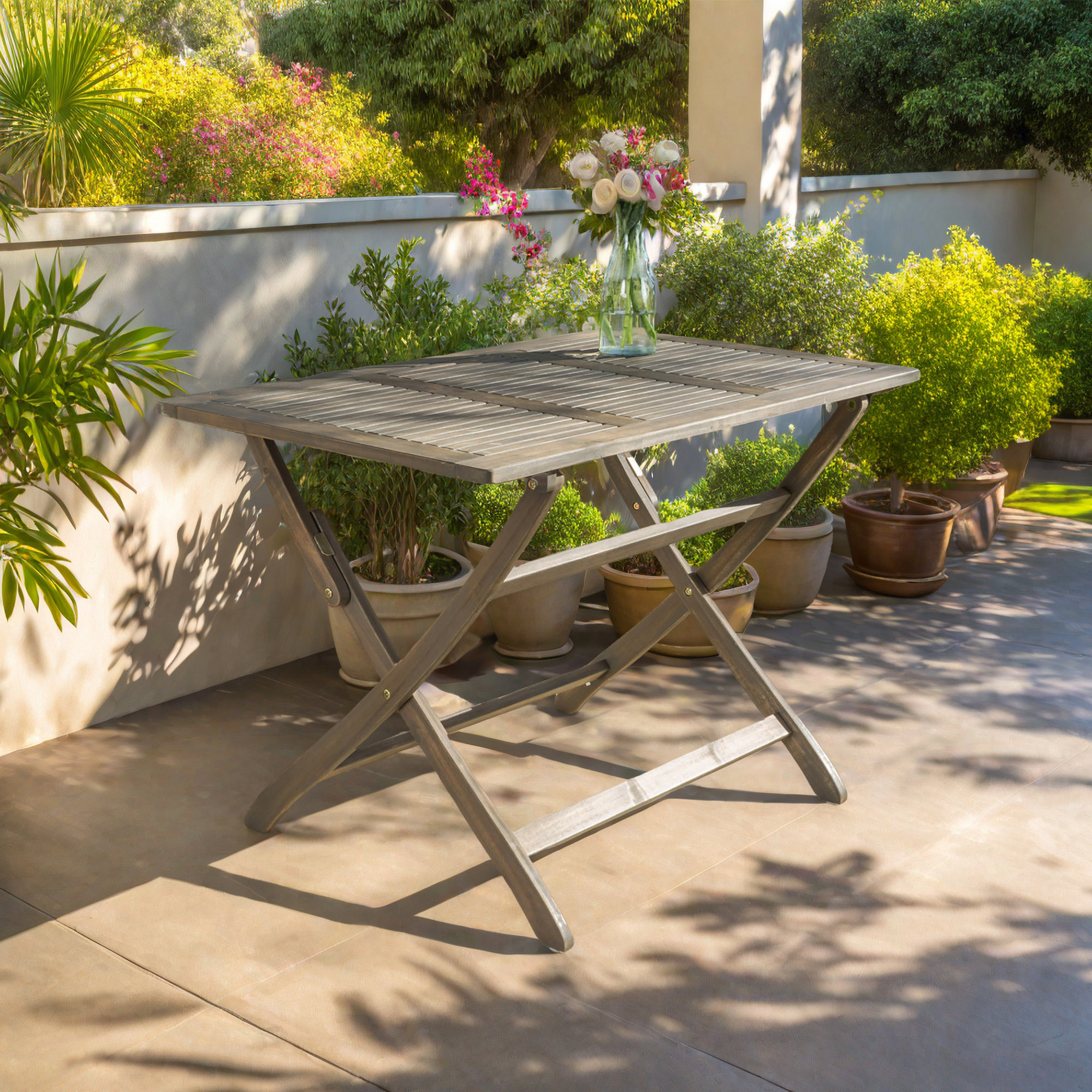 Gracie Oaks 43.5" Folding Acacia Wood Dining Table – Portable ...