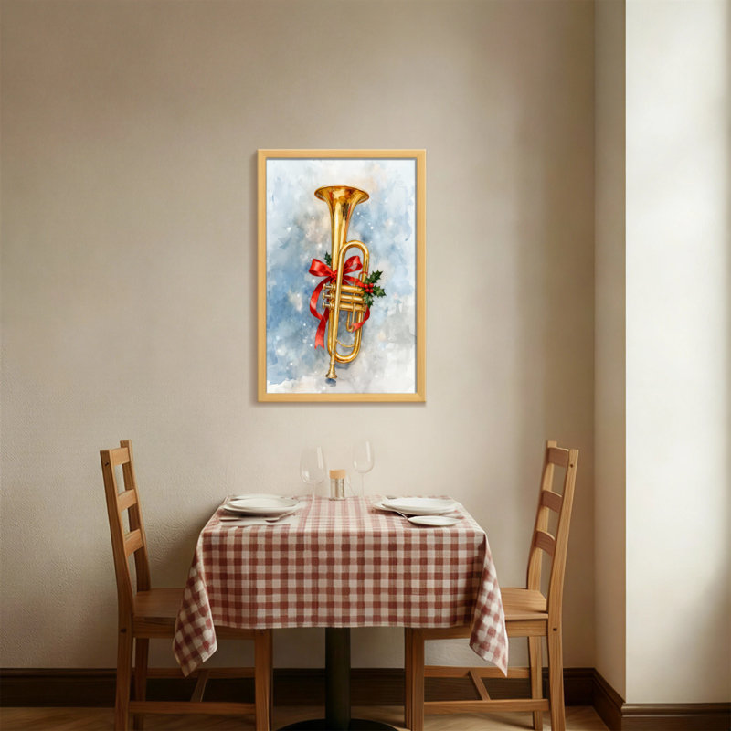 Astoria Grand Christmas Golden Trumpet With Red Ribbon And Holly | Wayfair