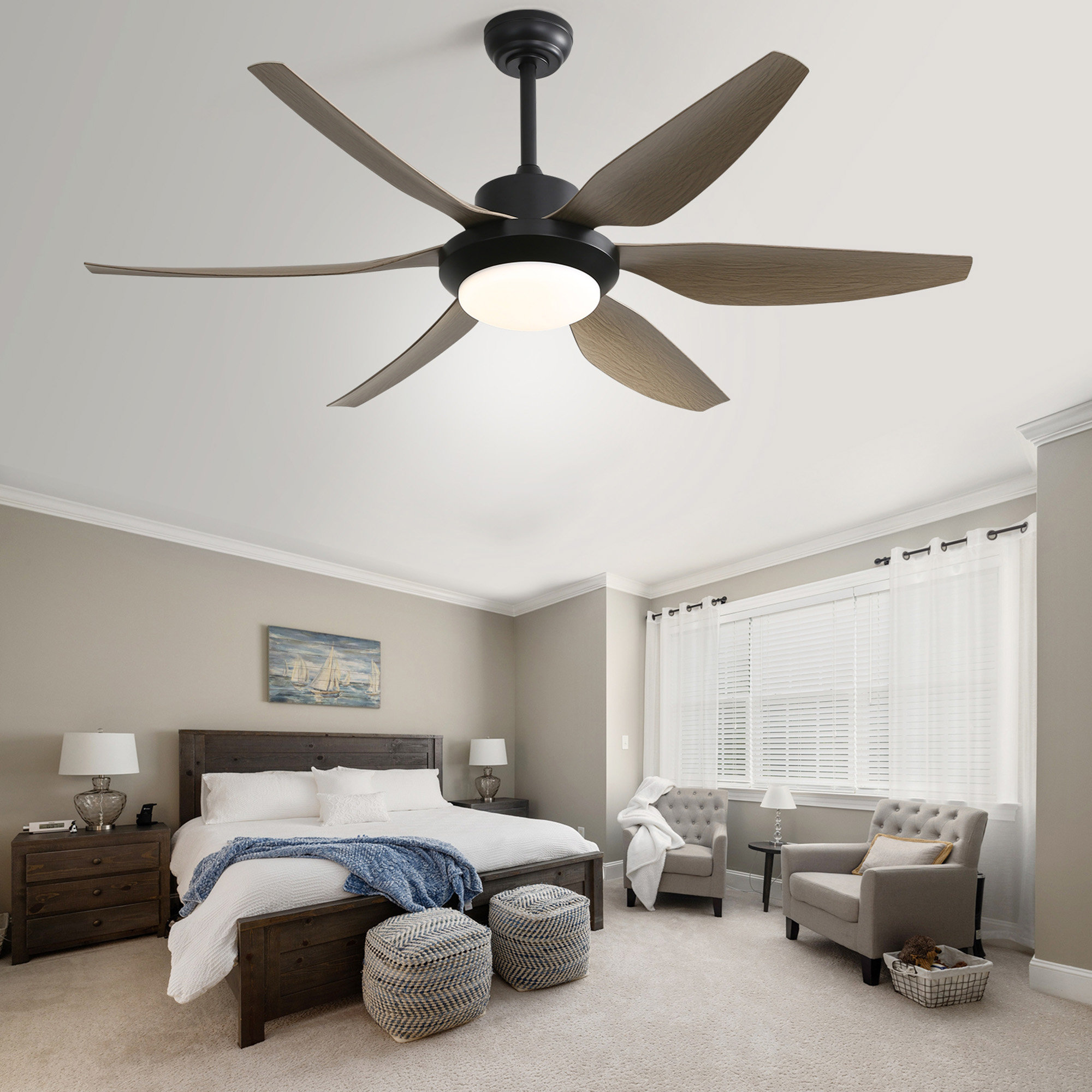 Ivy Bronx 54 Inch Indoor Ceiling Fan With Dimmable Led Light ABS Blades Remote Control ...