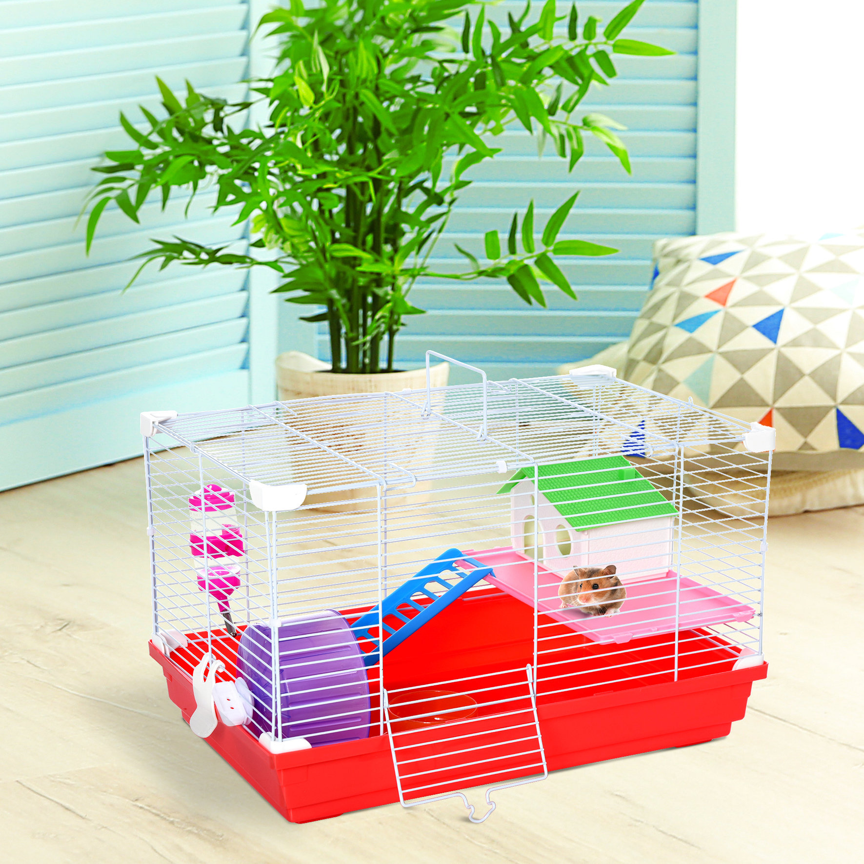 Ebern Designs 2-story Hamster Habitat 18.5" - Red With Activity Wheel ...