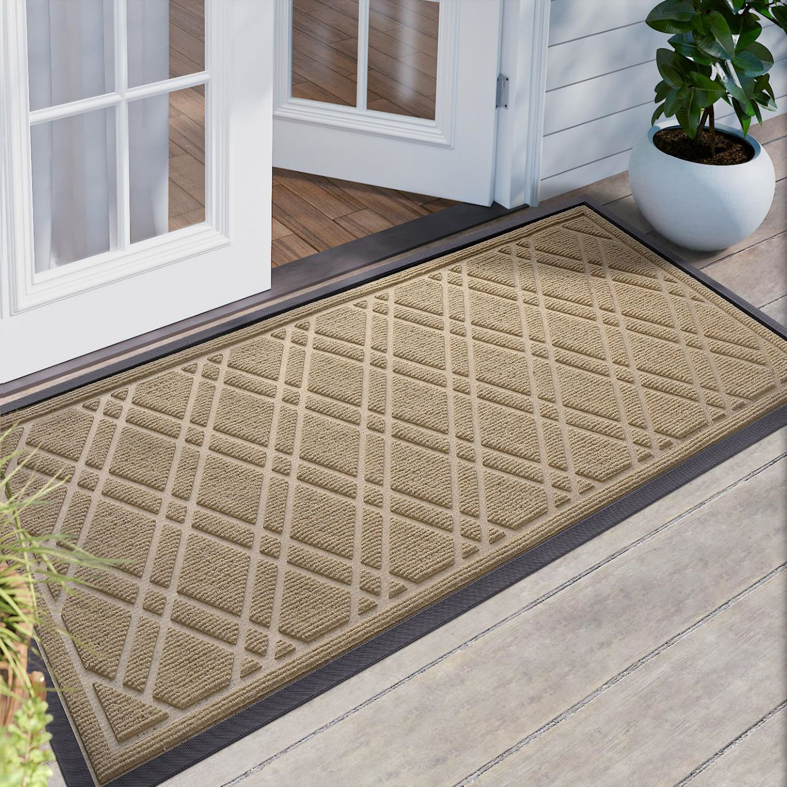 Hokku Designs Dhamender Non-Slip Geometric Outdoor Indoor Doormat ...