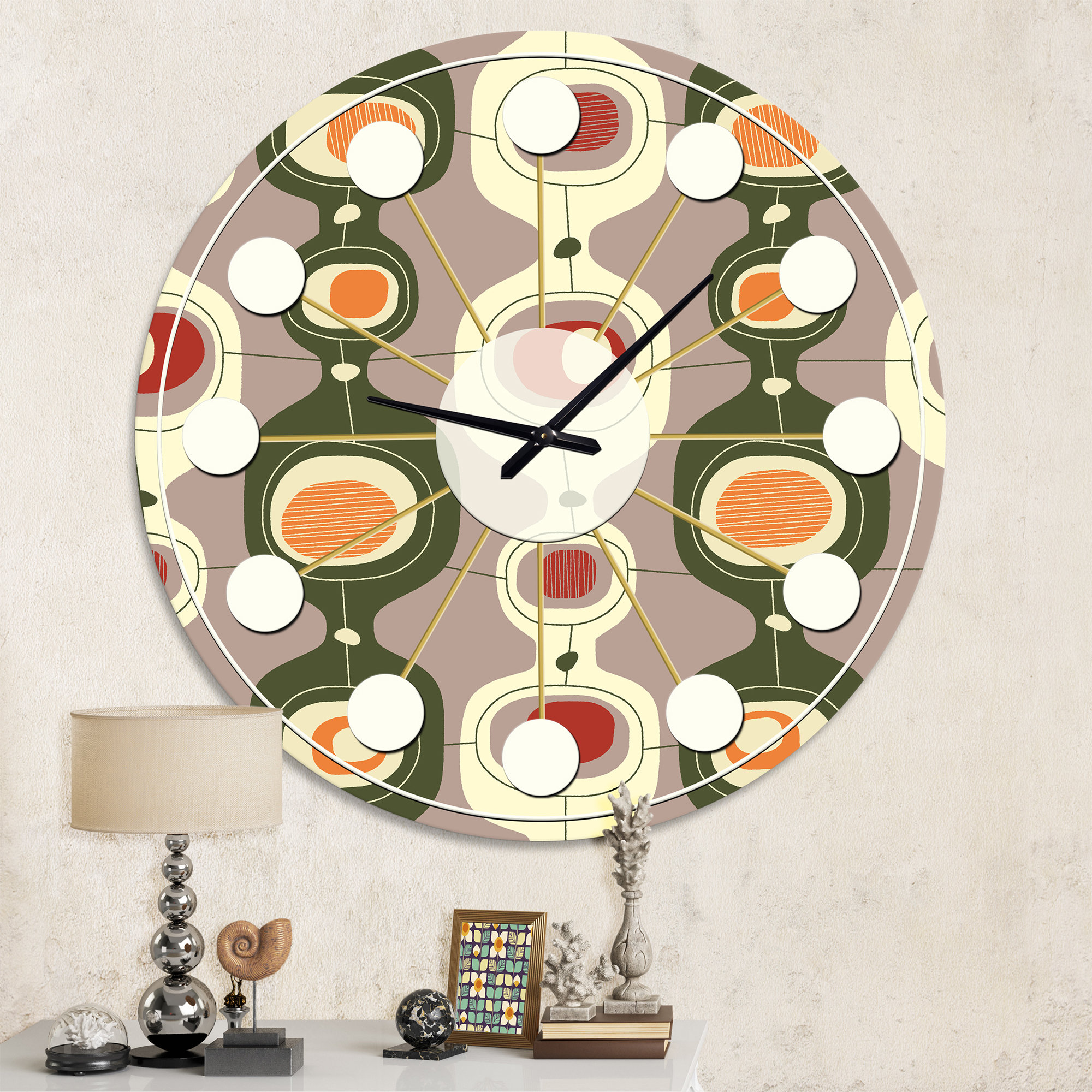 East Urban Home Retro Abstract Design X - Mid-Century Modern wall clock ...