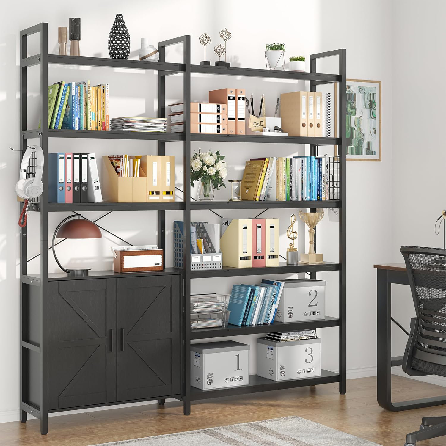17 Stories 6 Tire Large L Shaped Bookshelf & Corner Bookcase With ...