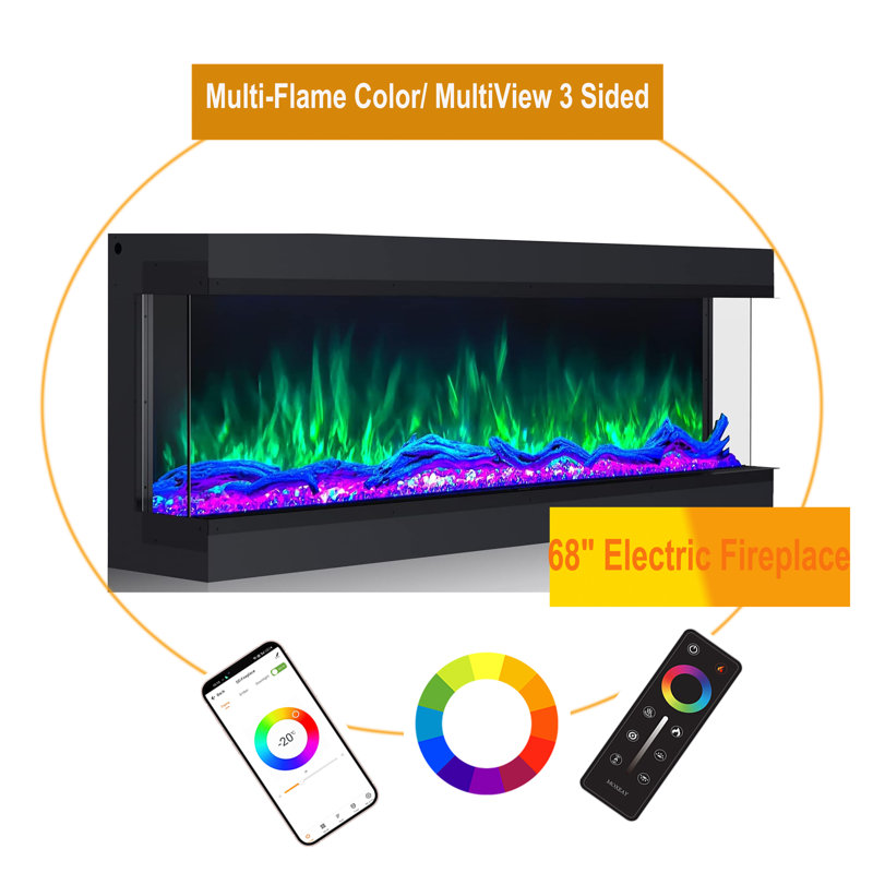 Symple Stuff Prower 3 Sided Electric Fireplace, Smart Wi-Fi app/ Remote ...