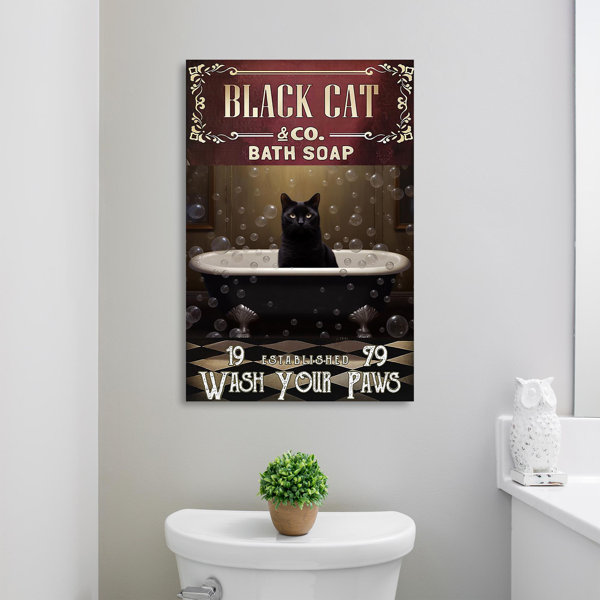 Trinx Black Cat Bath Soap 1 On Canvas Print | Wayfair