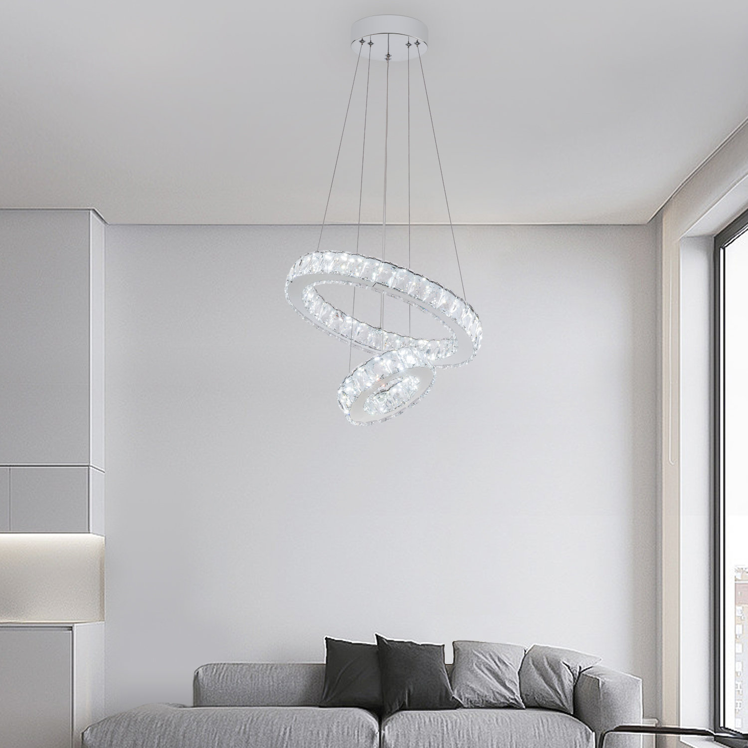 SIMPOL HOME 33W Integrated LED Chandeliers, Crystal Stainless Steel ...