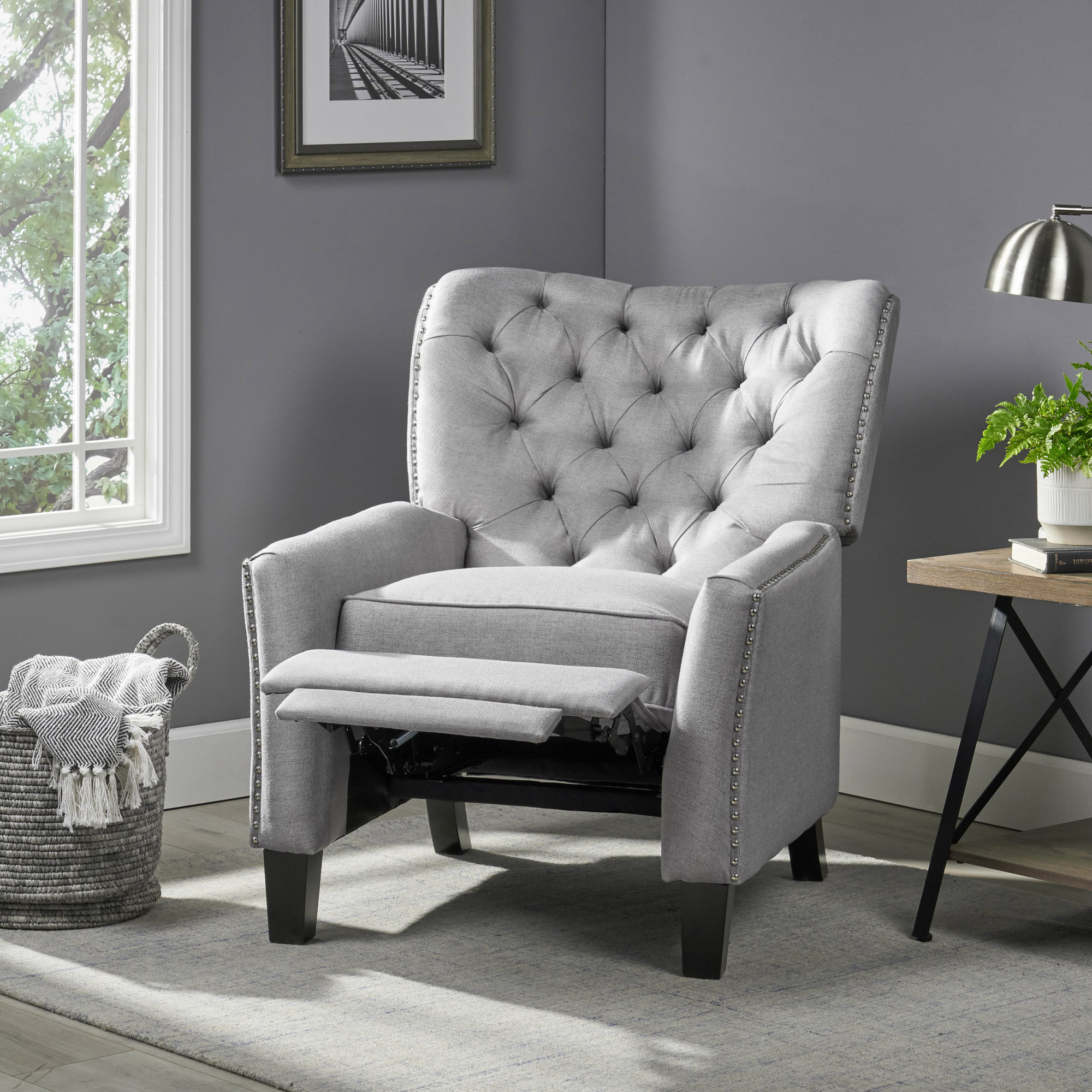 Lark Manor Modern Light Grey Fabric Push Back Recliner for Living Room ...