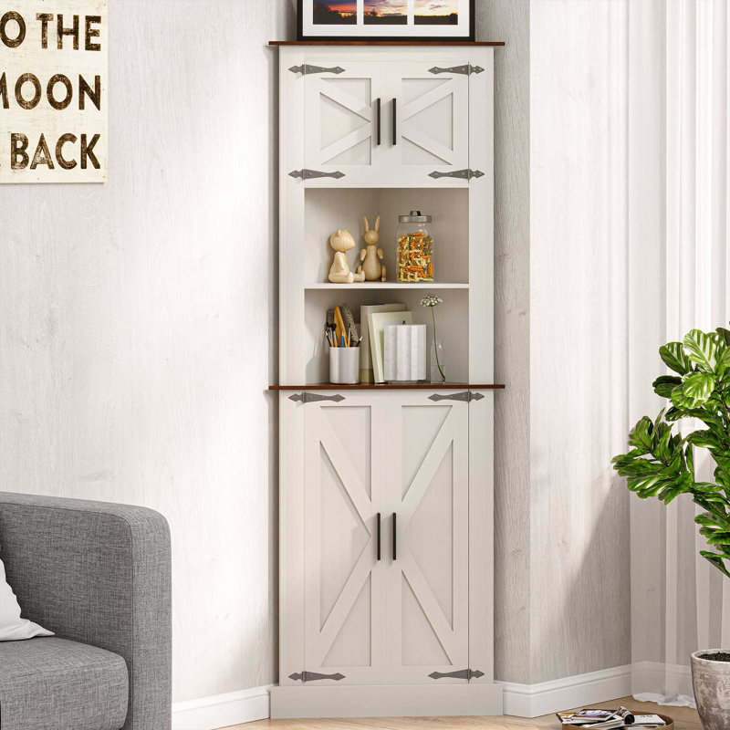 Gracie Oaks 67.7'' Tall Farmhouse Corner Cabinet with Open Shelf | Wayfair