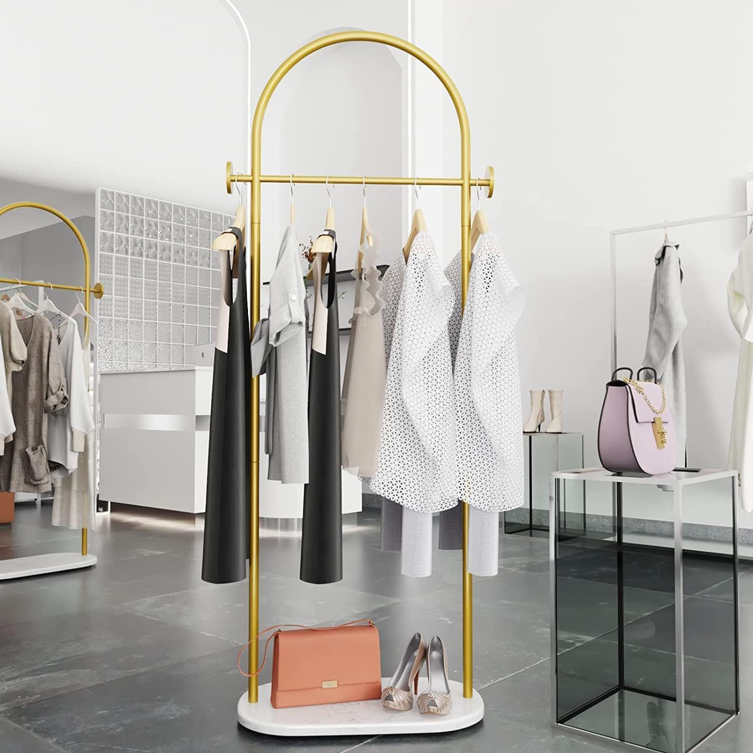 Everly Quinn Gold Garment Rack, Modern Coat Racks Freestanding For ...
