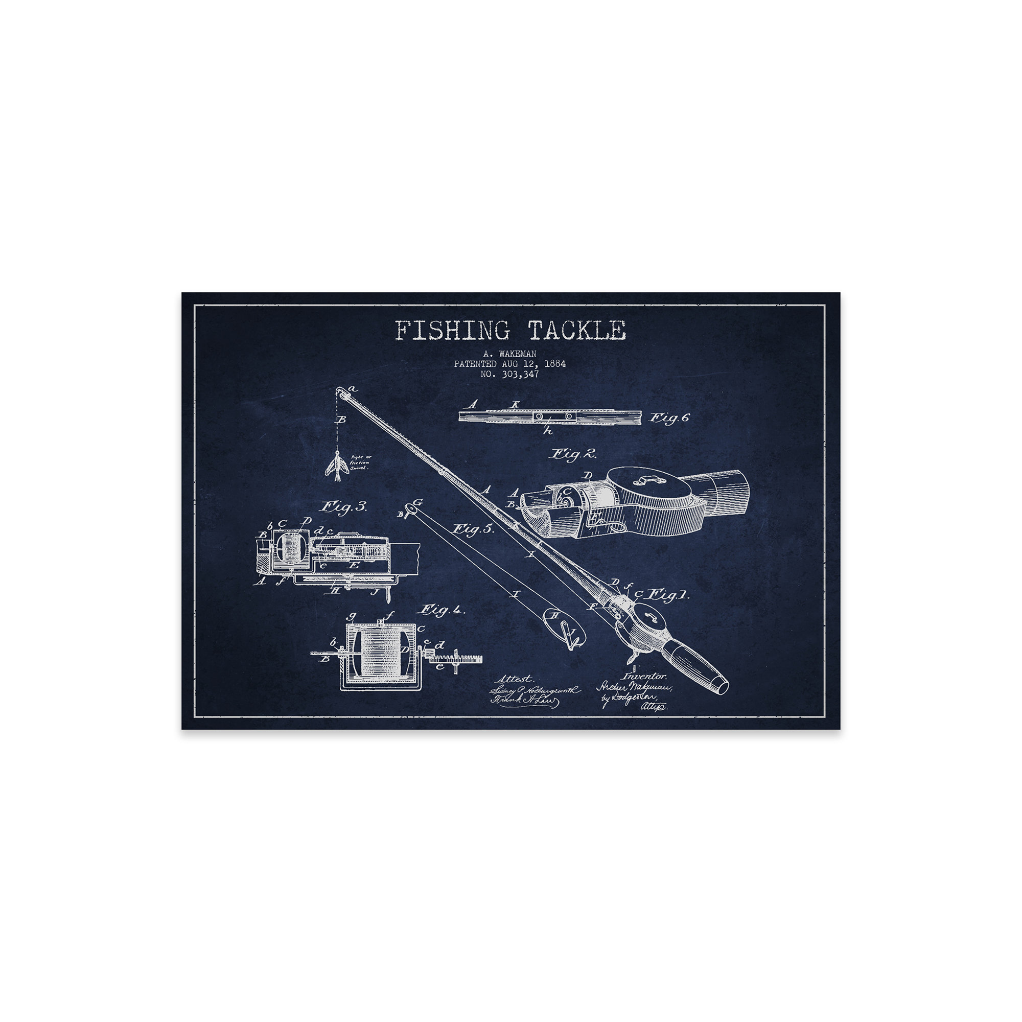 Breakwater Bay Fishing Tackle Navy Blue Patent Blueprint Print On ...