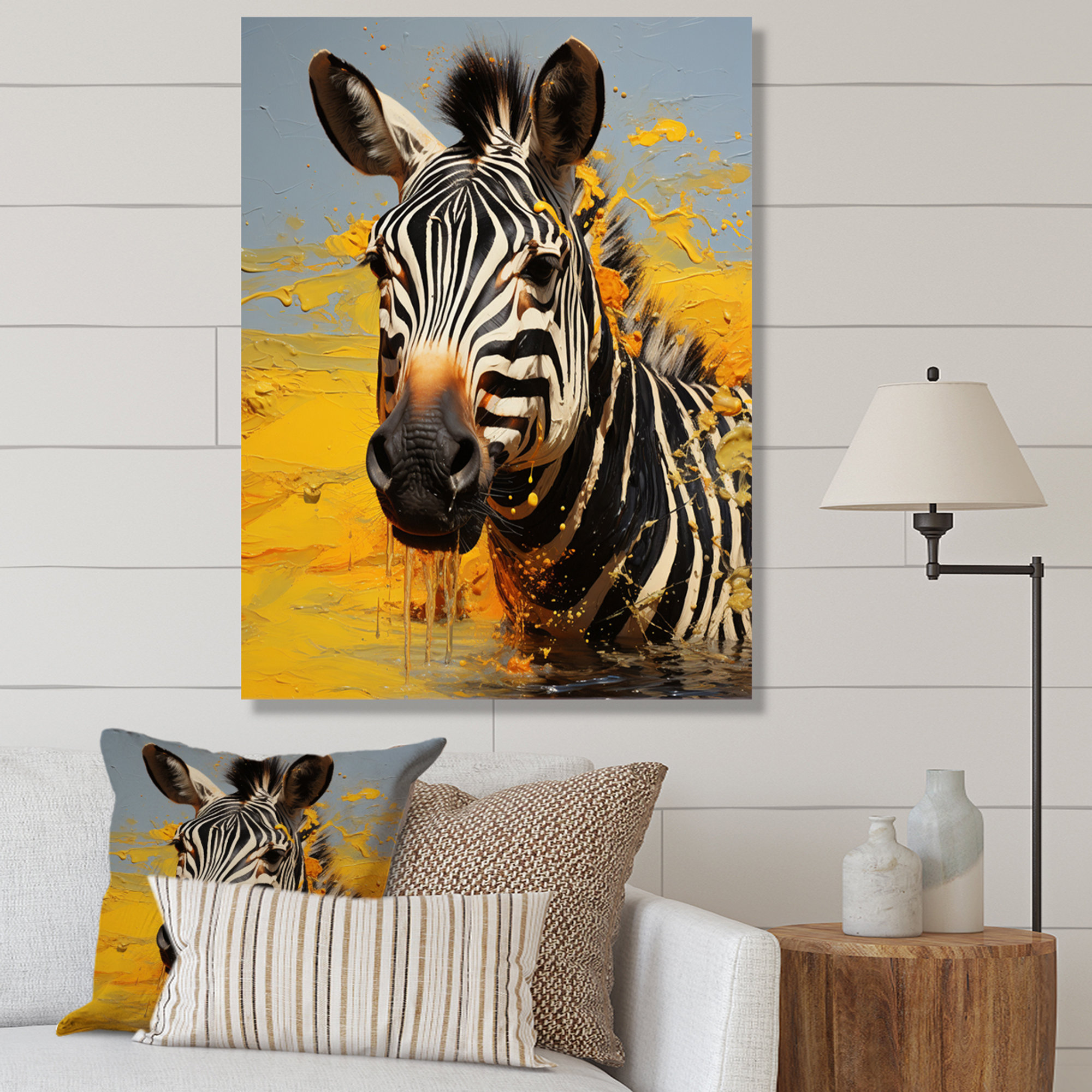 Bungalow Rose Animal Lemon Zebra Drips - Print | Wayfair
