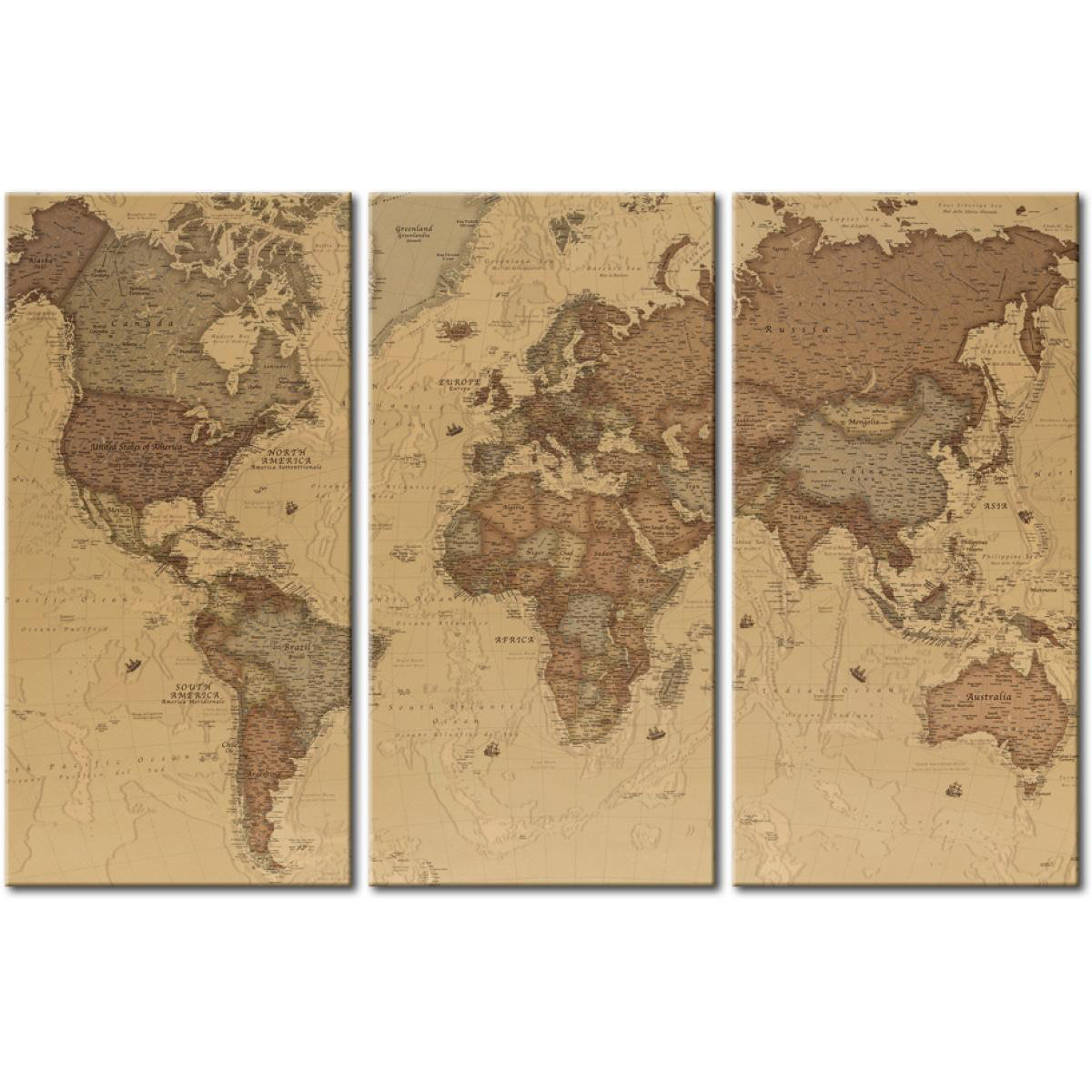 East Urban Home Stylish World Map - 3 Piece Wrapped Canvas Print | Wayfair