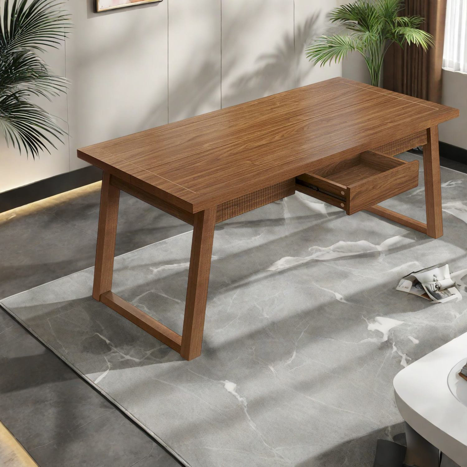 Ivy Bronx Spacious Wood Dining Table, Storage Drawer, Mid-century Charm ...