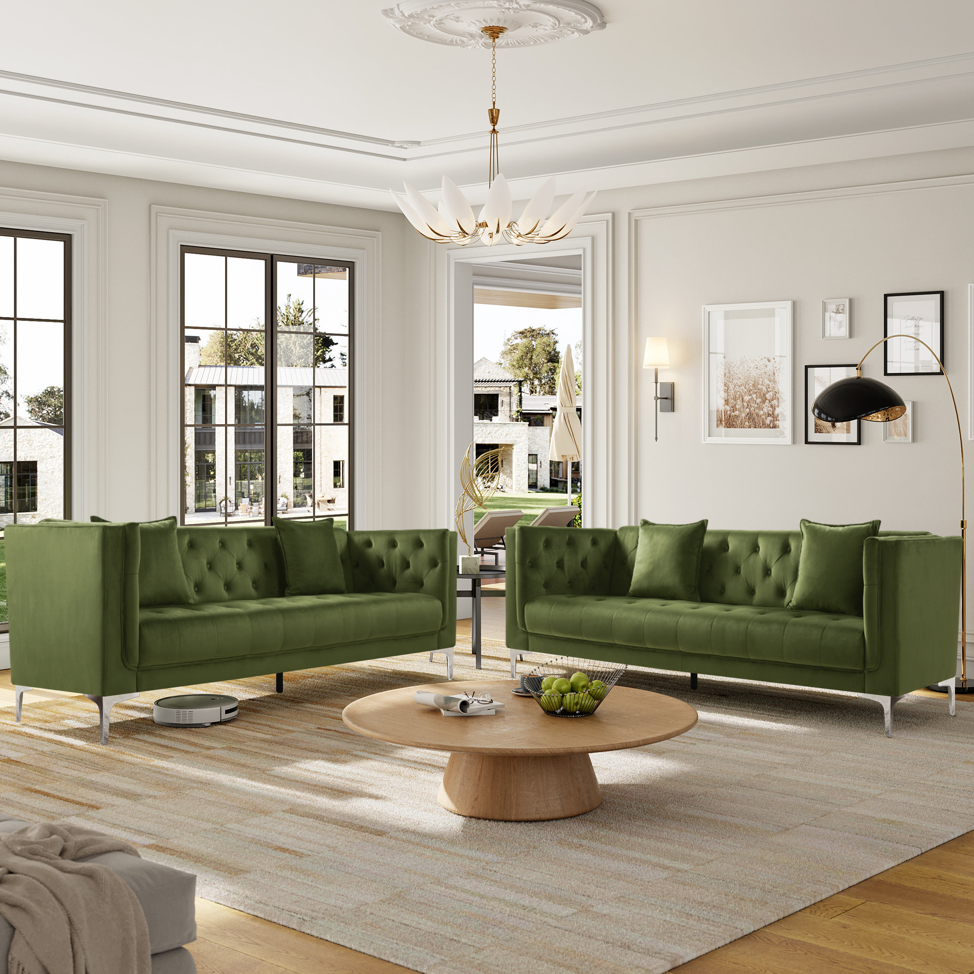 House of Hampton® 2-Piece Living Room Set, 3-Seater Velvet Sofa Set ...