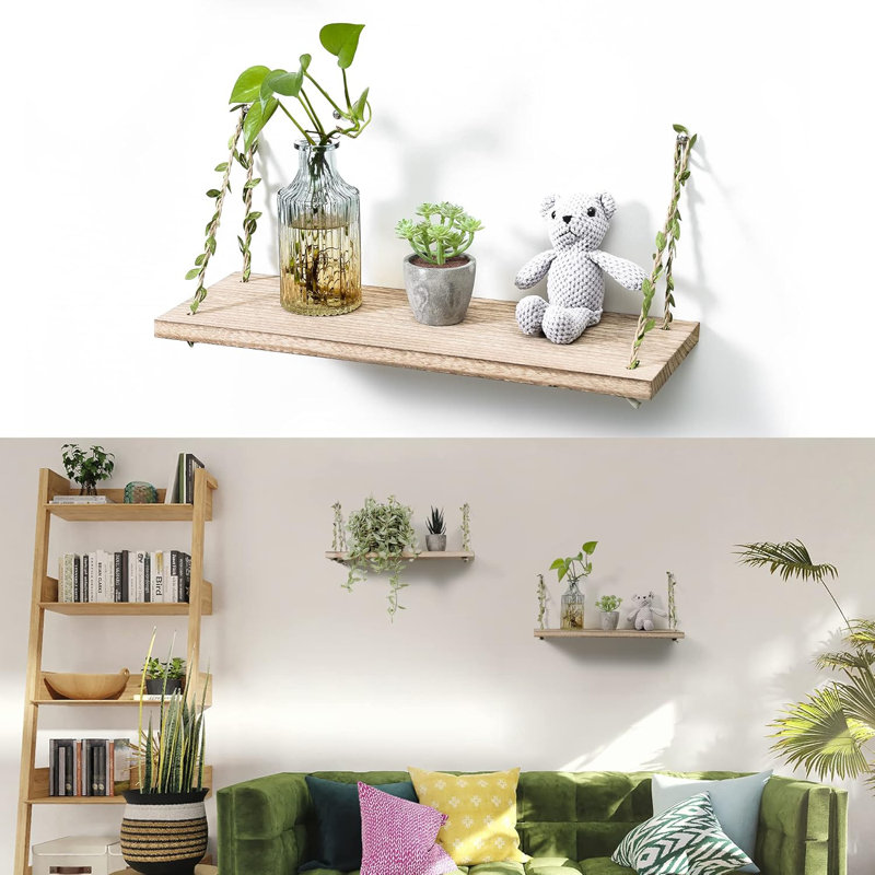 Gracie Oaks Leaf Rope Hanging Floating Shelves | Wayfair