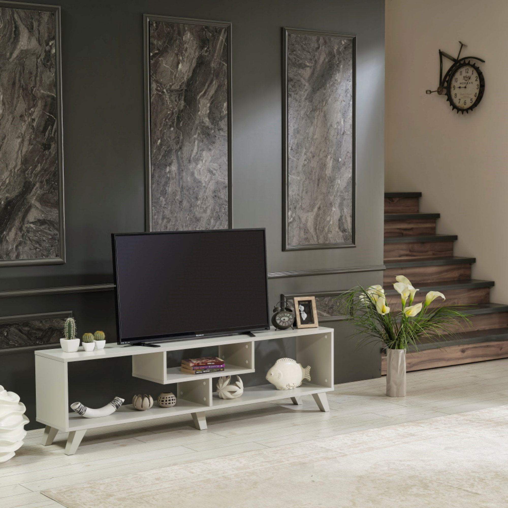 George Oliver Mid Century Modern Tv Stand Open Shelving Entertainment ...