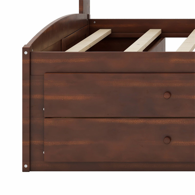 Lark Manor™ Wooden Captain Bed With Built-In Storage Shelves,Drawers ...