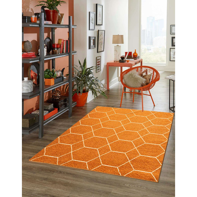 Wrought Studio Mariam Geometric Orange Area Rug & Reviews | Wayfair