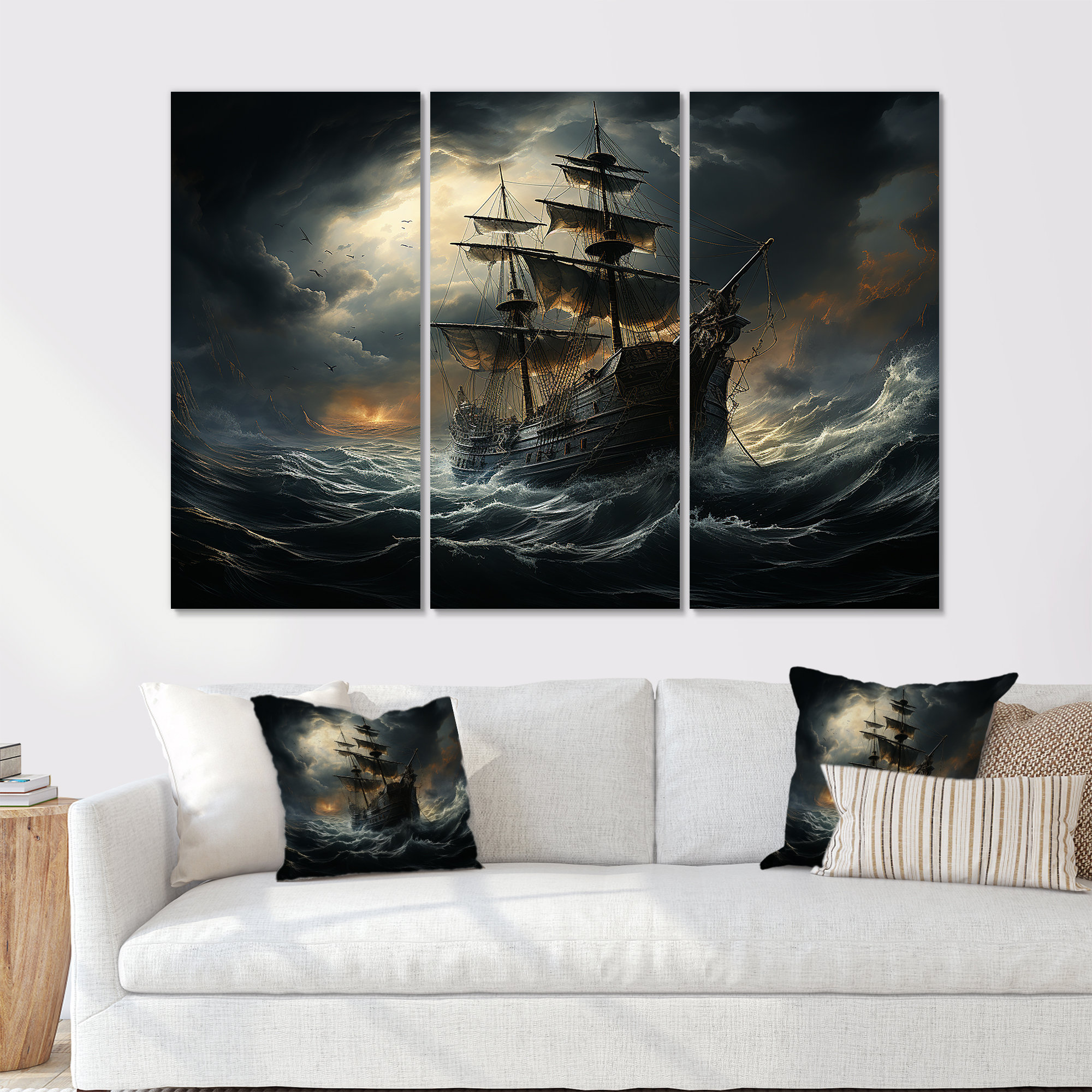 Breakwater Bay Pirate Ship At Stormy Seas - Pirate Canvas Art Set | Wayfair