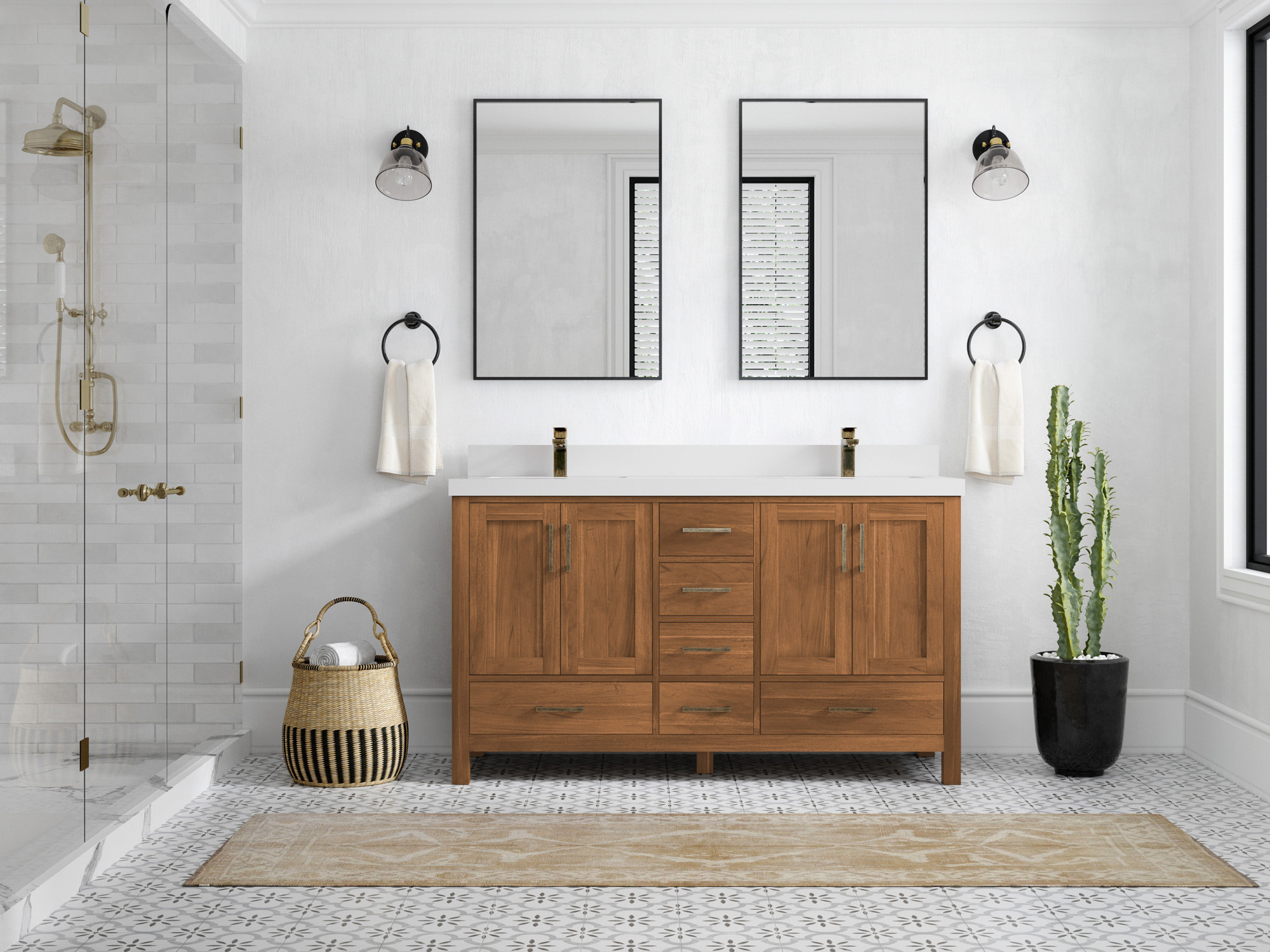 Willow Collections 60 In. W X 22 In. D Malibu Teak Double Sink Bathroom ...