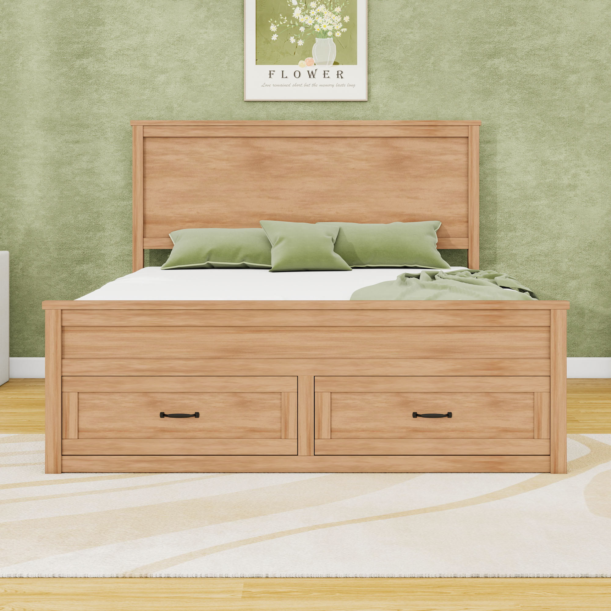 HaddaKella 6 Drawers Wood Queen Platform Bed with Headboard and Sturdy ...