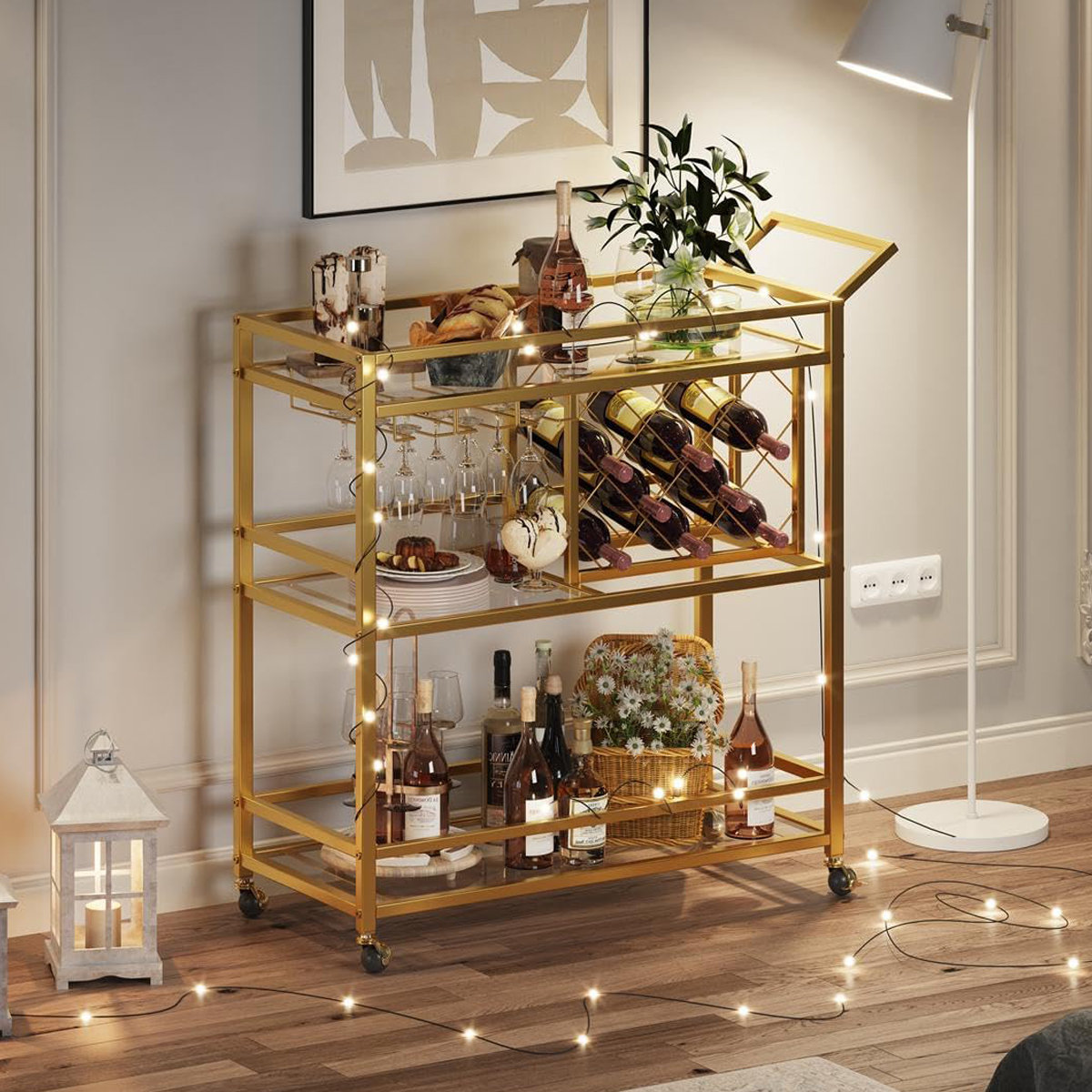17 Stories Bar Carts for The Home with Wine Rack and Glasses Holder ...