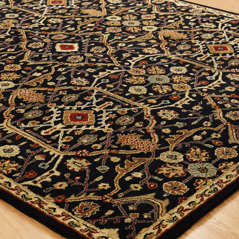 World Menagerie Steffen Oriental Handmade Tufted Wool Black Area Rug ...