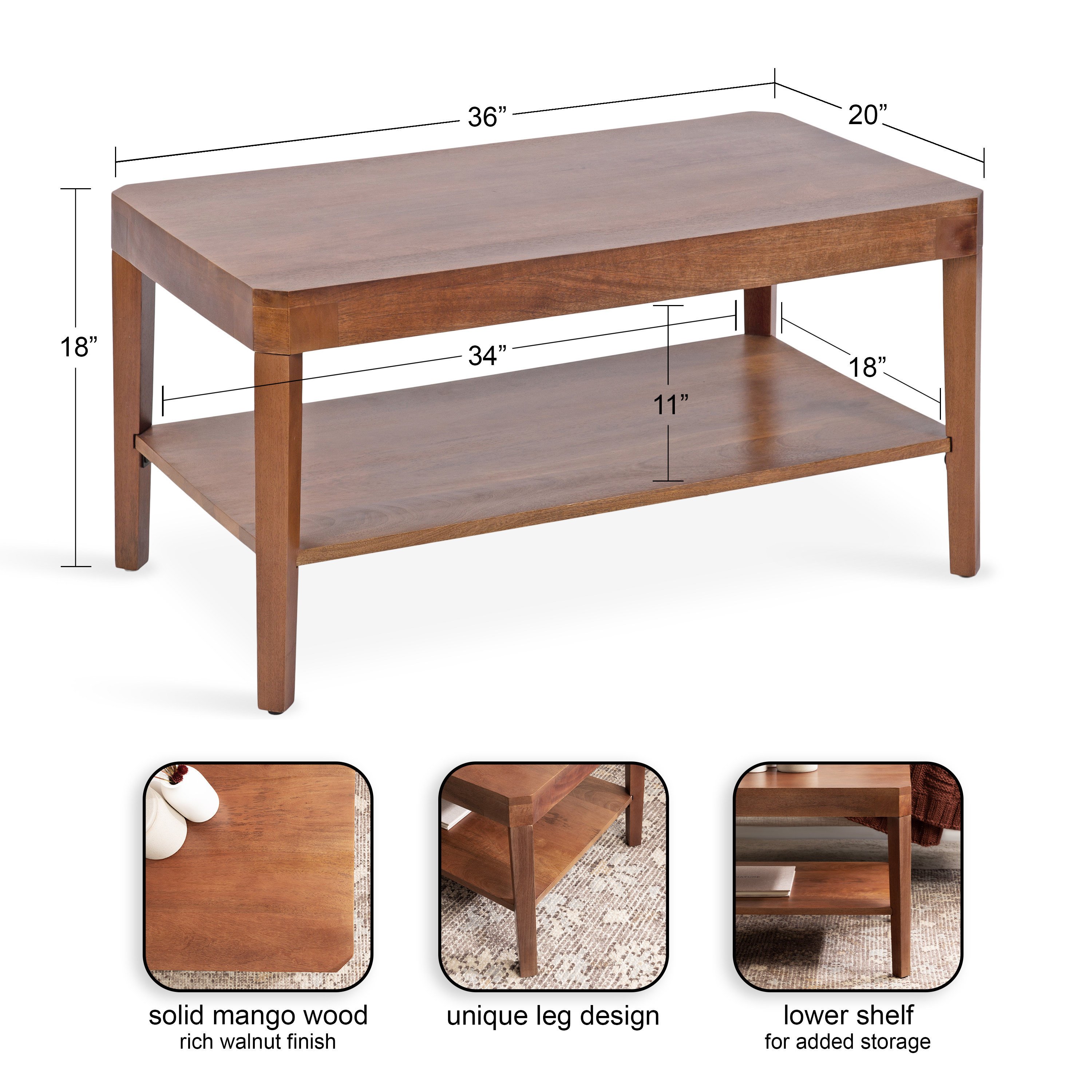 Birch Lane™ Ardentown Solid Wood Frame Coffee Table with Storage ...