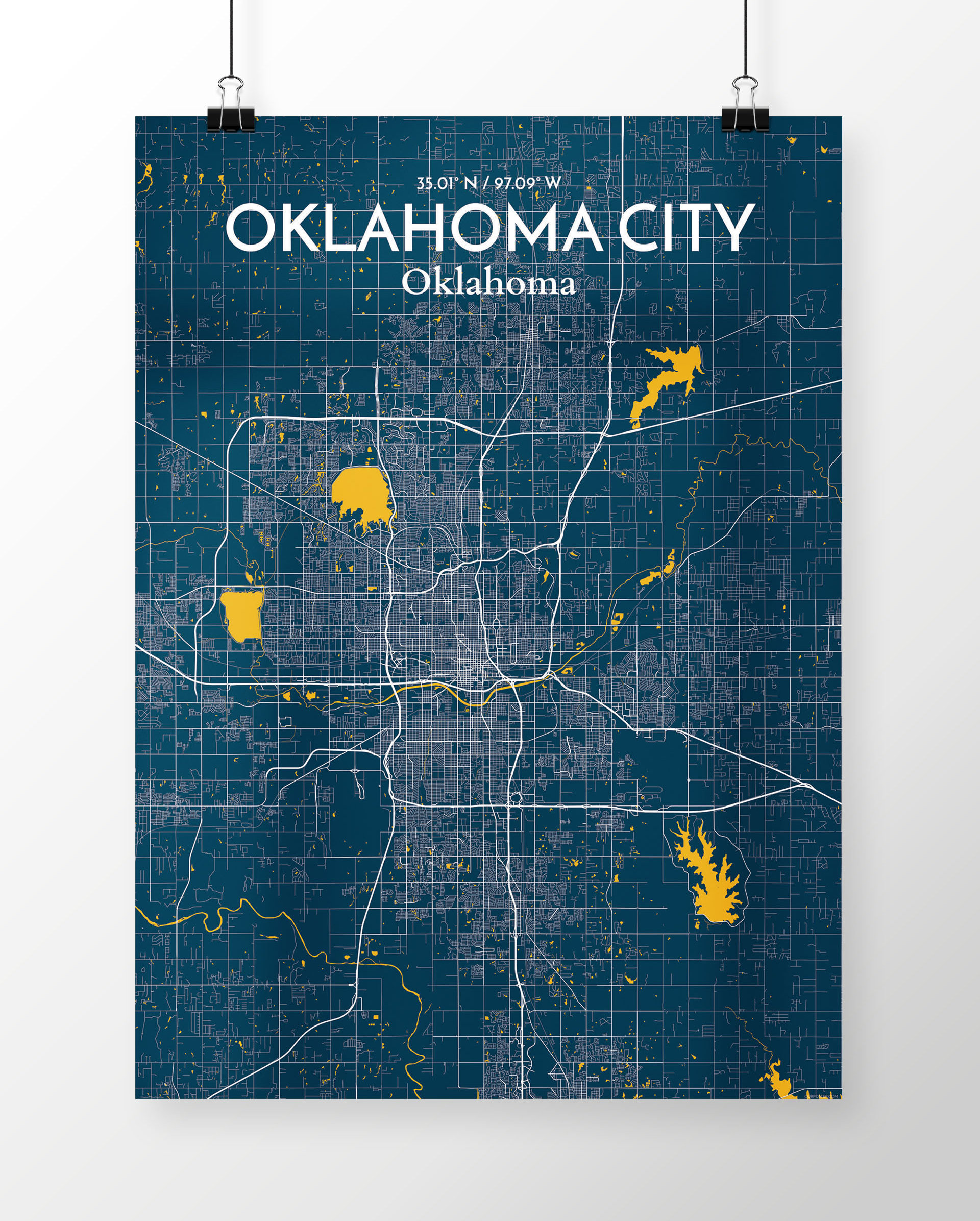 Wrought Studio 'Oklahoma City Map' Graphic Art Print Poster in Blue ...