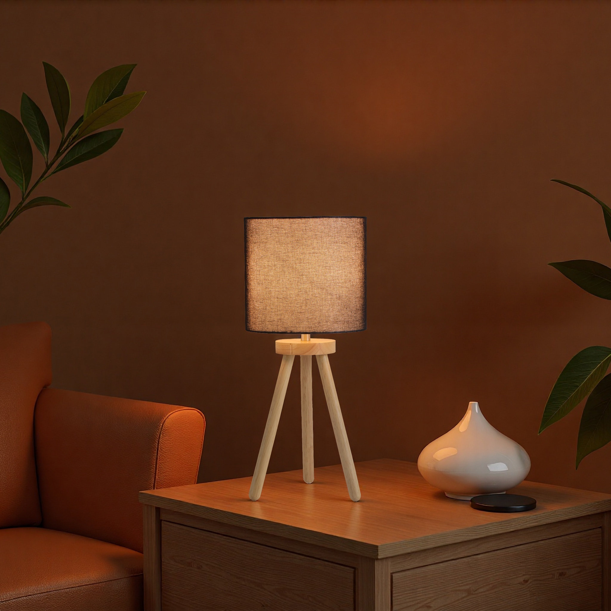 George Oliver 18" Nordic Style Natural Wood Tripod Table Lamp With ...