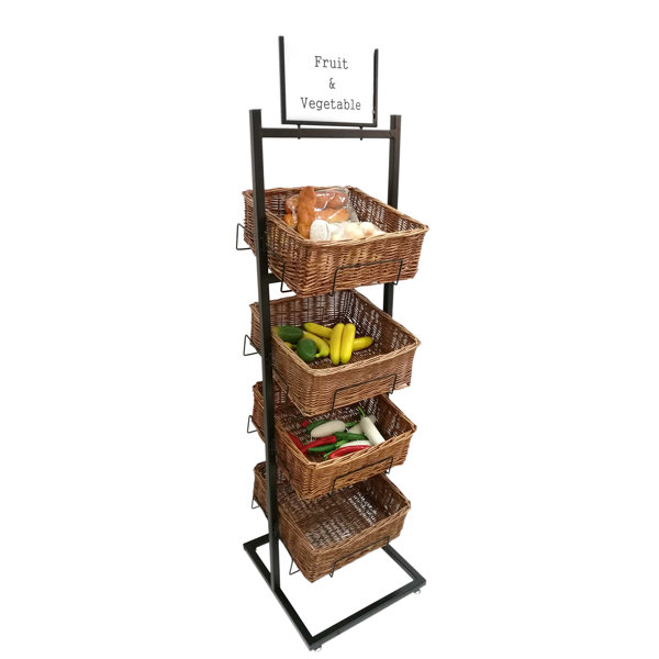 Bayou Breeze 4 Tier Basket Stand Wicker Basket Bakery Rack Produce ...