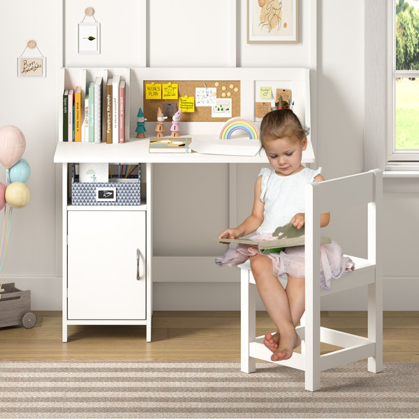 Harriet Bee Wooden Kids Study Desk And Chair Set, Kids Computer Desk ...