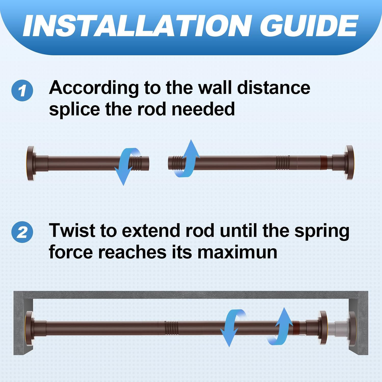 TWDAI Adjustable Spring Tension Shower Curtain Rod - Stainless Steel ...