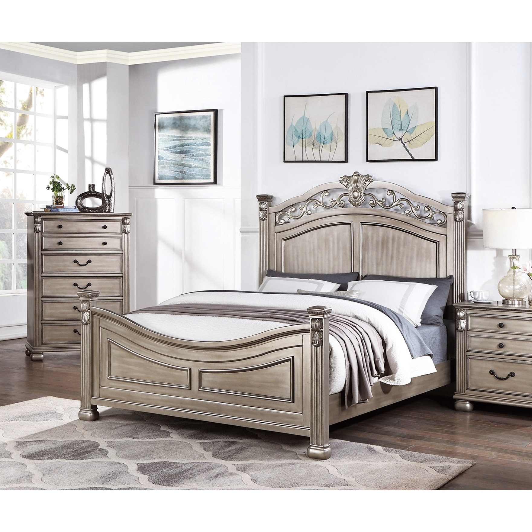 Rosdorf Park American Traditional King Bed, Antique Silver Colour ...