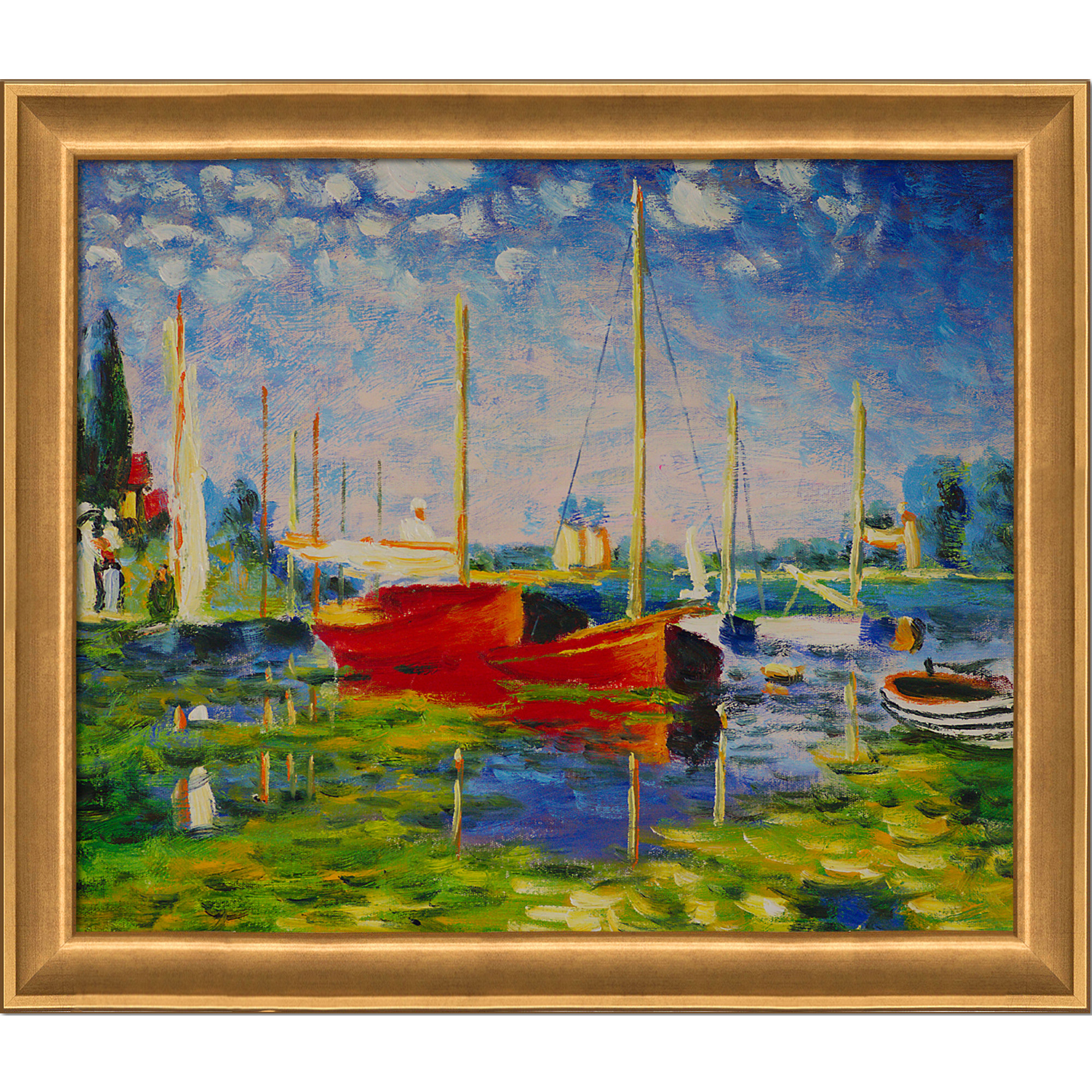 Breakwater Bay La Pastiche Red Boats at Argenteuil with Muted Gold Glow ...