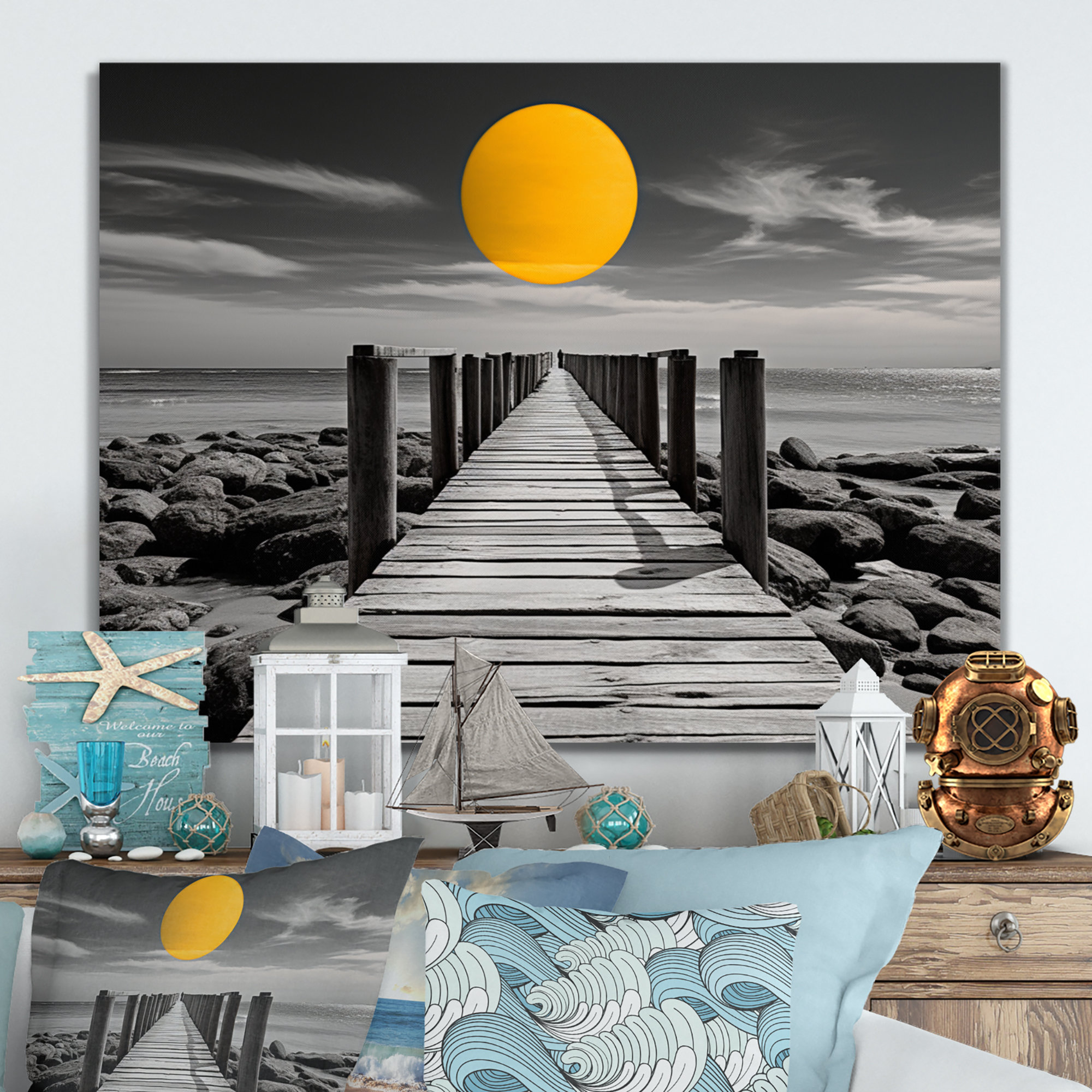 Rosecliff Heights Beach Pier Perspective Black VI - Nautical & Beach ...