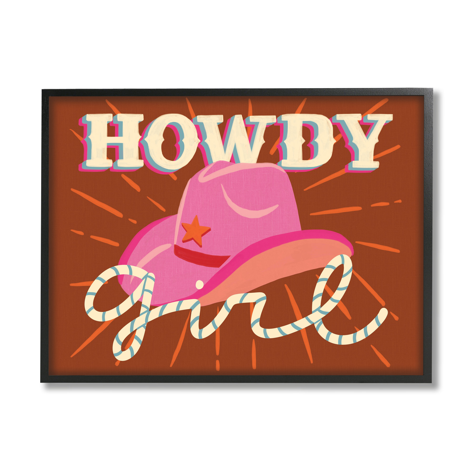 Stupell Industries Howdy Girl Cowboy Hat Phrase Framed Giclee Art By ...