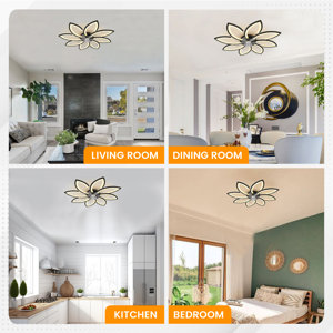 Ivy Bronx Modern Flush Mount Ceiling Fan with Dimmable LED Light Kit ...