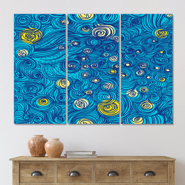 Bless international Starry Night Yellow And Blue On Canvas 3 Pieces ...