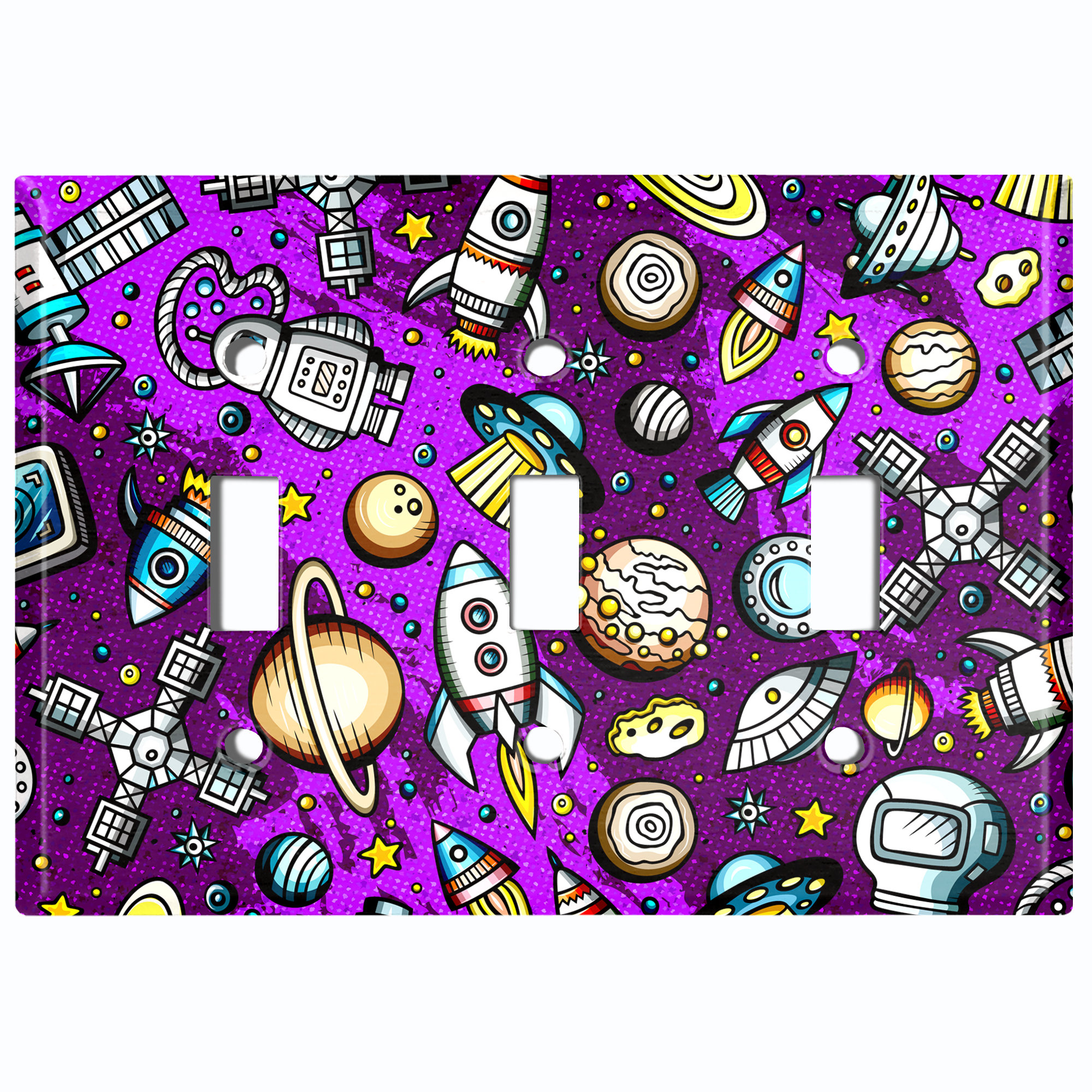 WorldAcc Metal Light Switch Plate Outlet Cover (Rocket Ship Space ...