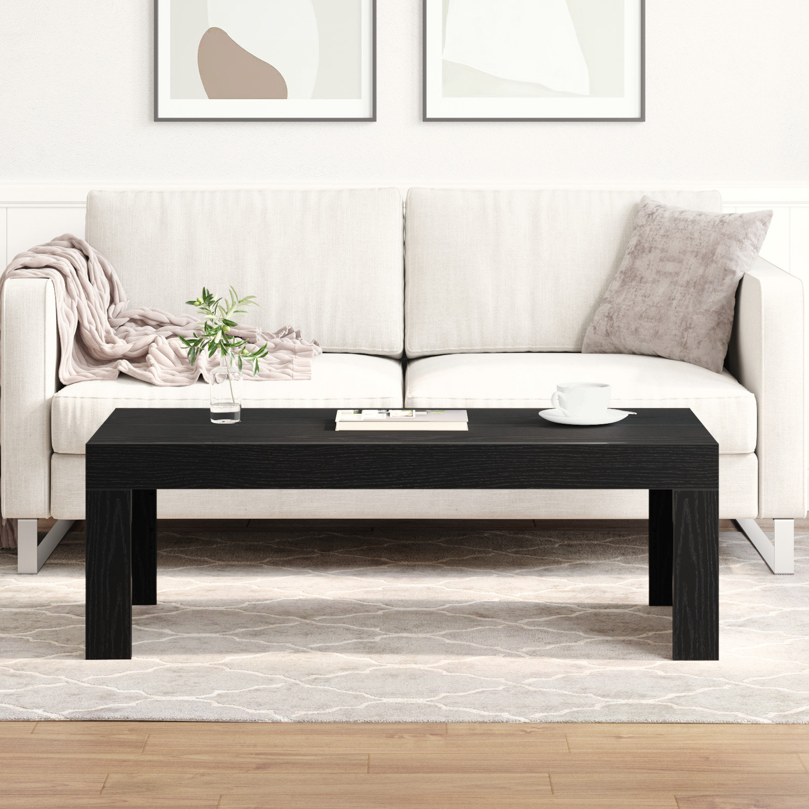 17 Stories Coffee Table Black Oak Wood Medium Durable Coffee Table ...