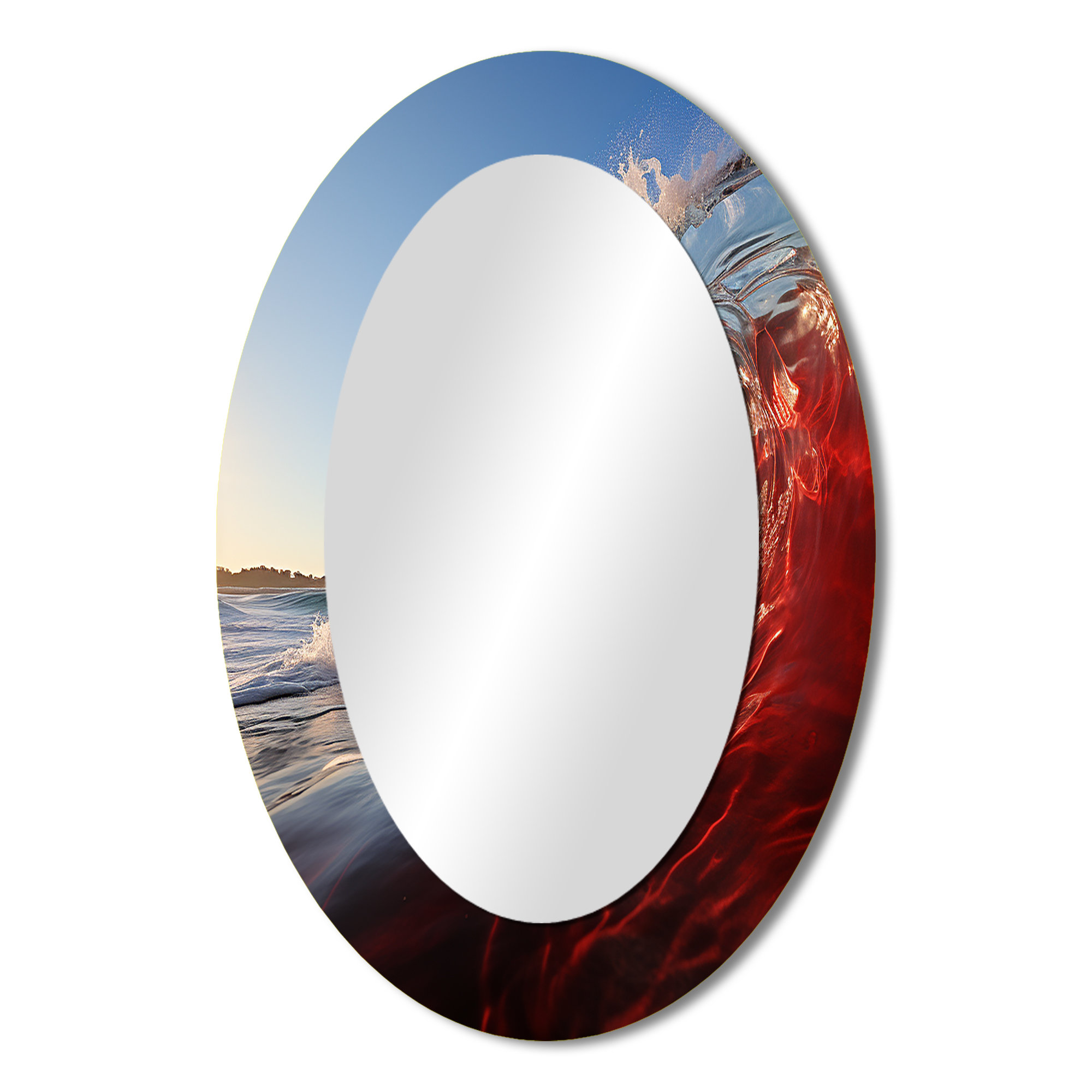 Dovecove Green Red Wave Colorful Wonder I - Green Coastal Oval Wall ...