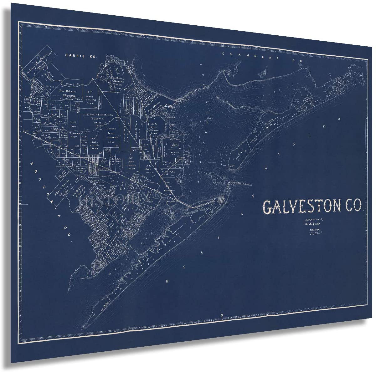 HISTORIC PRINTS HISTORIX Vintage 1891 Galveston County Texas Map Poster ...
