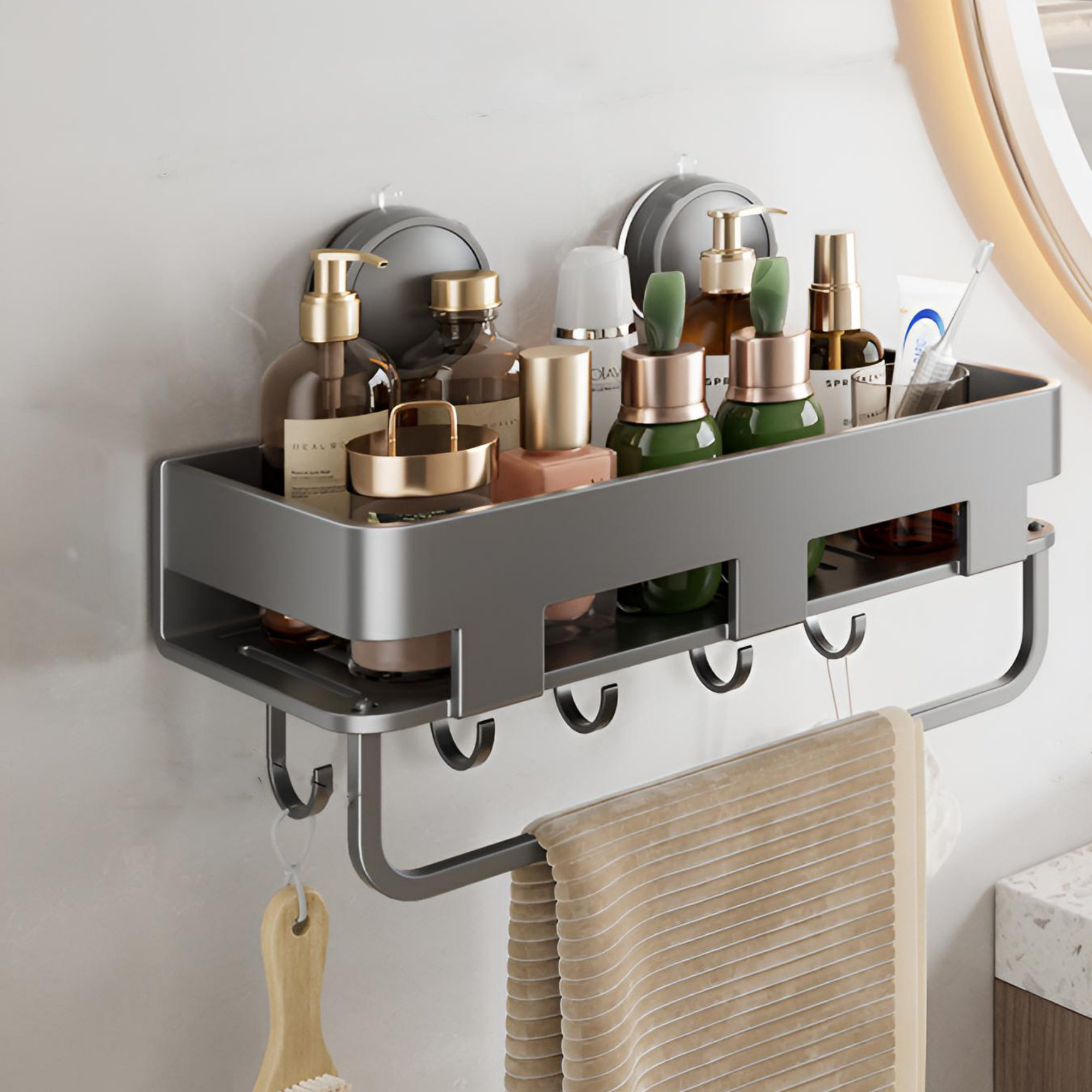 Rebrilliant Strong Suction Cup Storage Rack, Draining Bathroom Storage ...