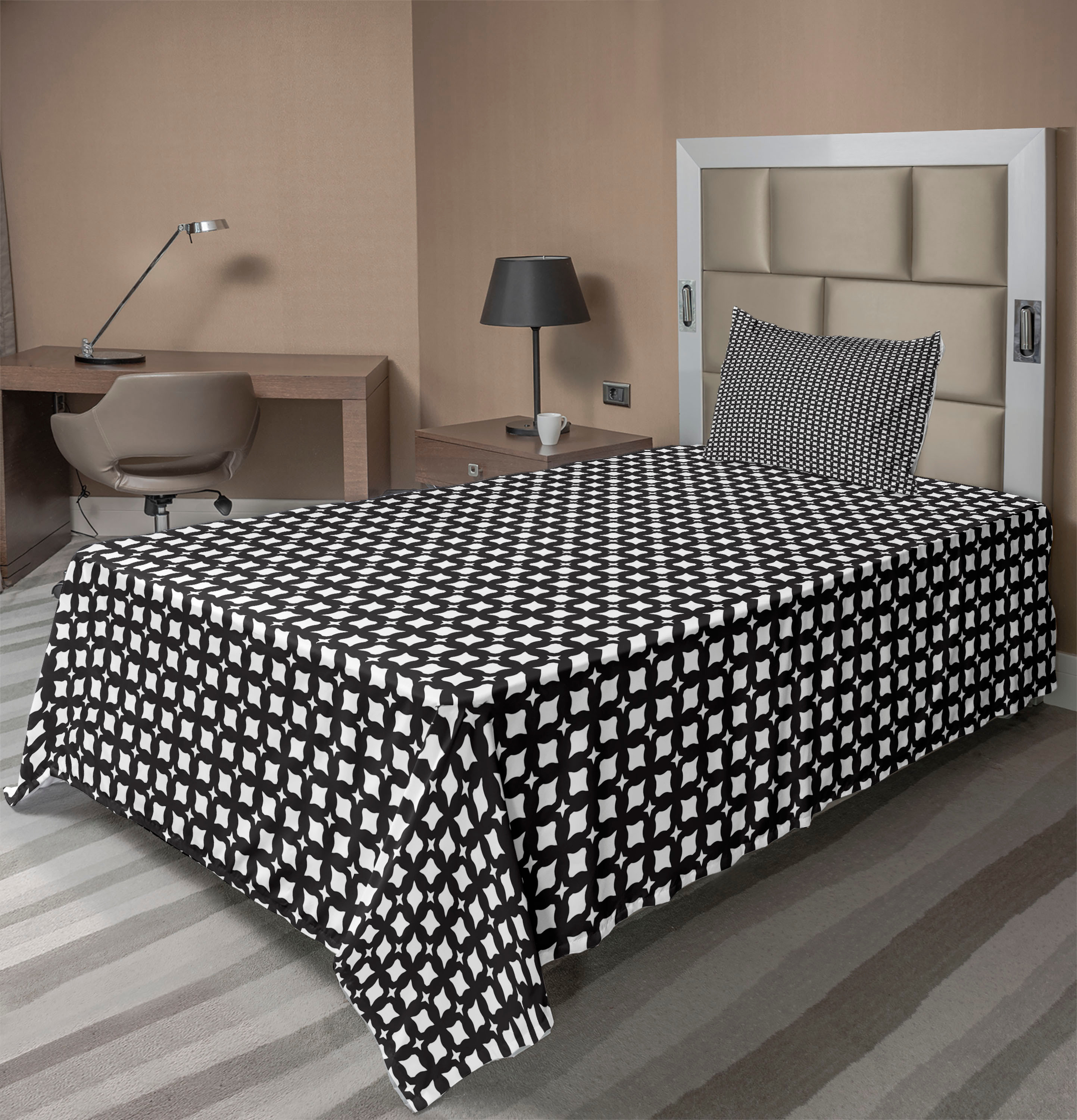 Ambesonne Abstract Sheet Set Star Like Shapes Print Off White and Black ...