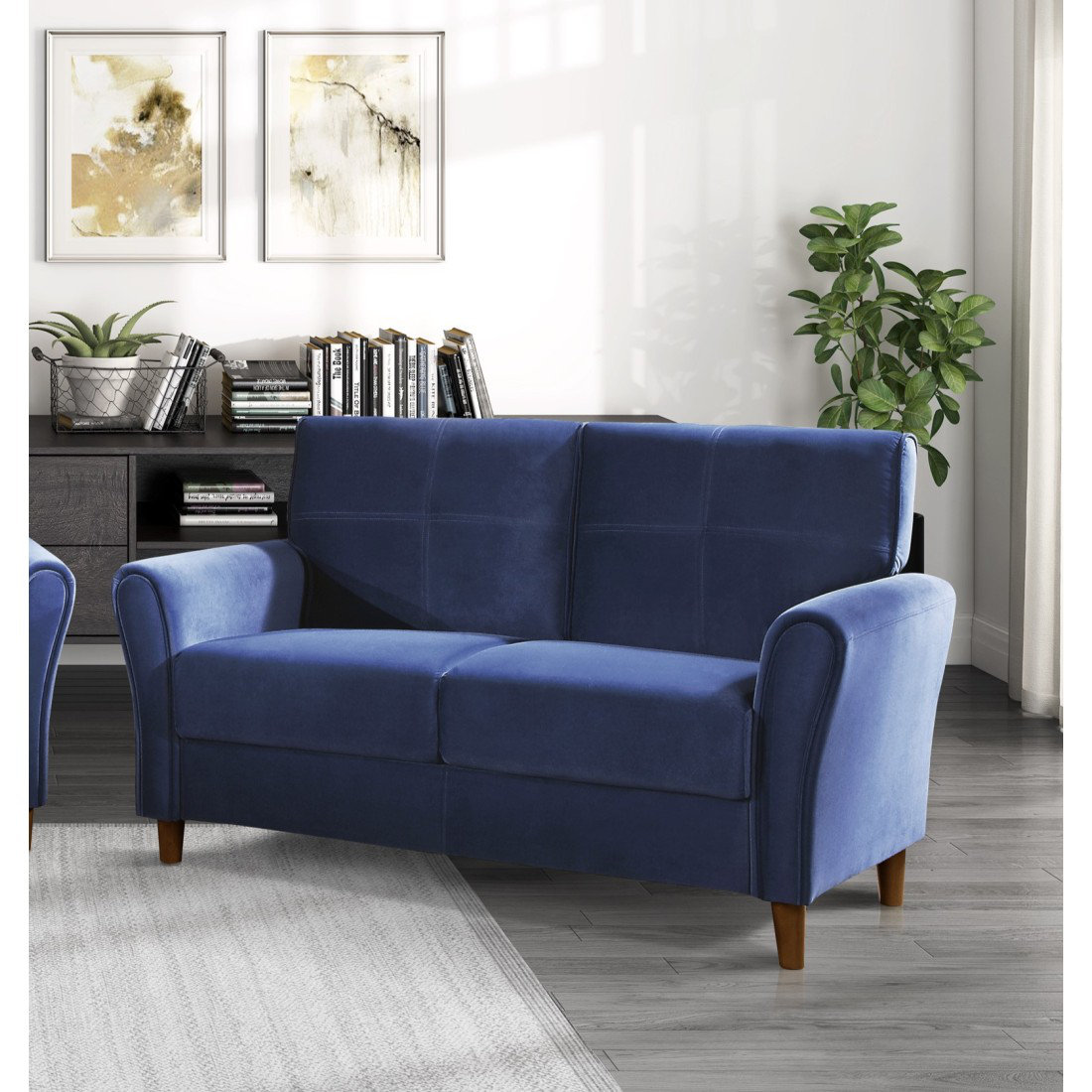 Mercer41 Rowley Modern Sofa Velvet Upholstery 1Pc Comfort Loveseat ...