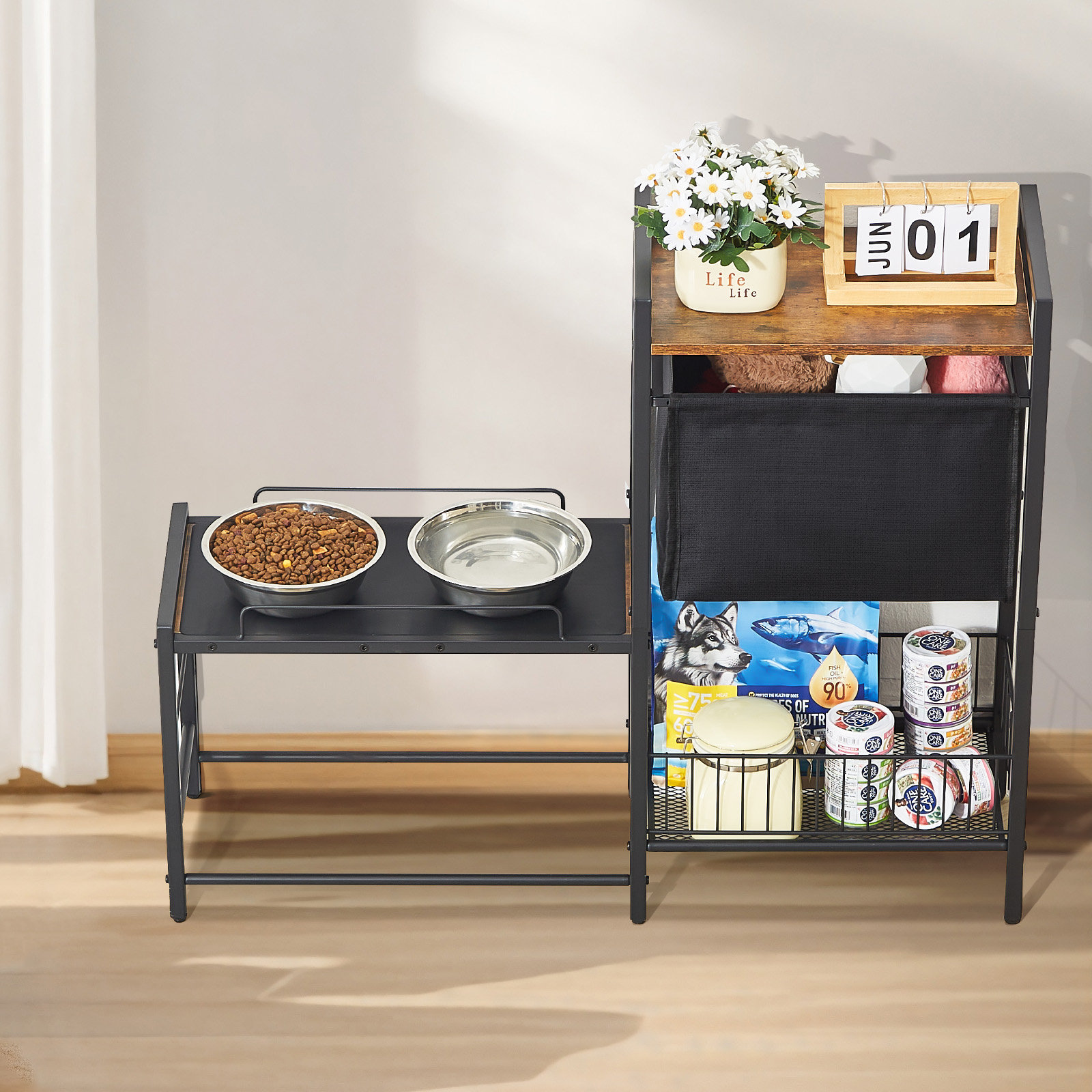 VEVOR Pet Feeding Station with Storage Dog Food & Toy Organizer Raised ...