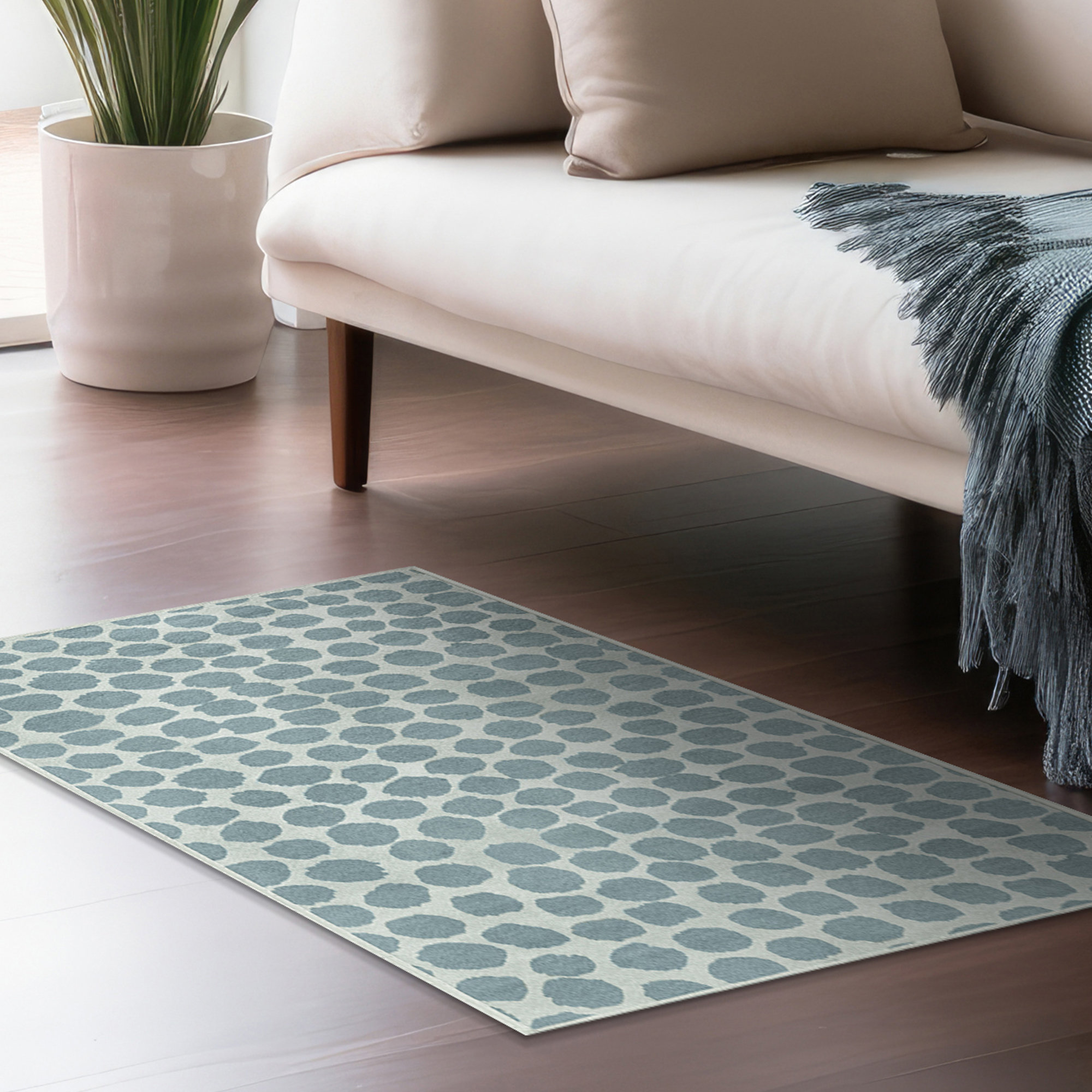 Ebern Designs Puff Dotty Lake Blue Washable Rug - 3' x 5' | Wayfair