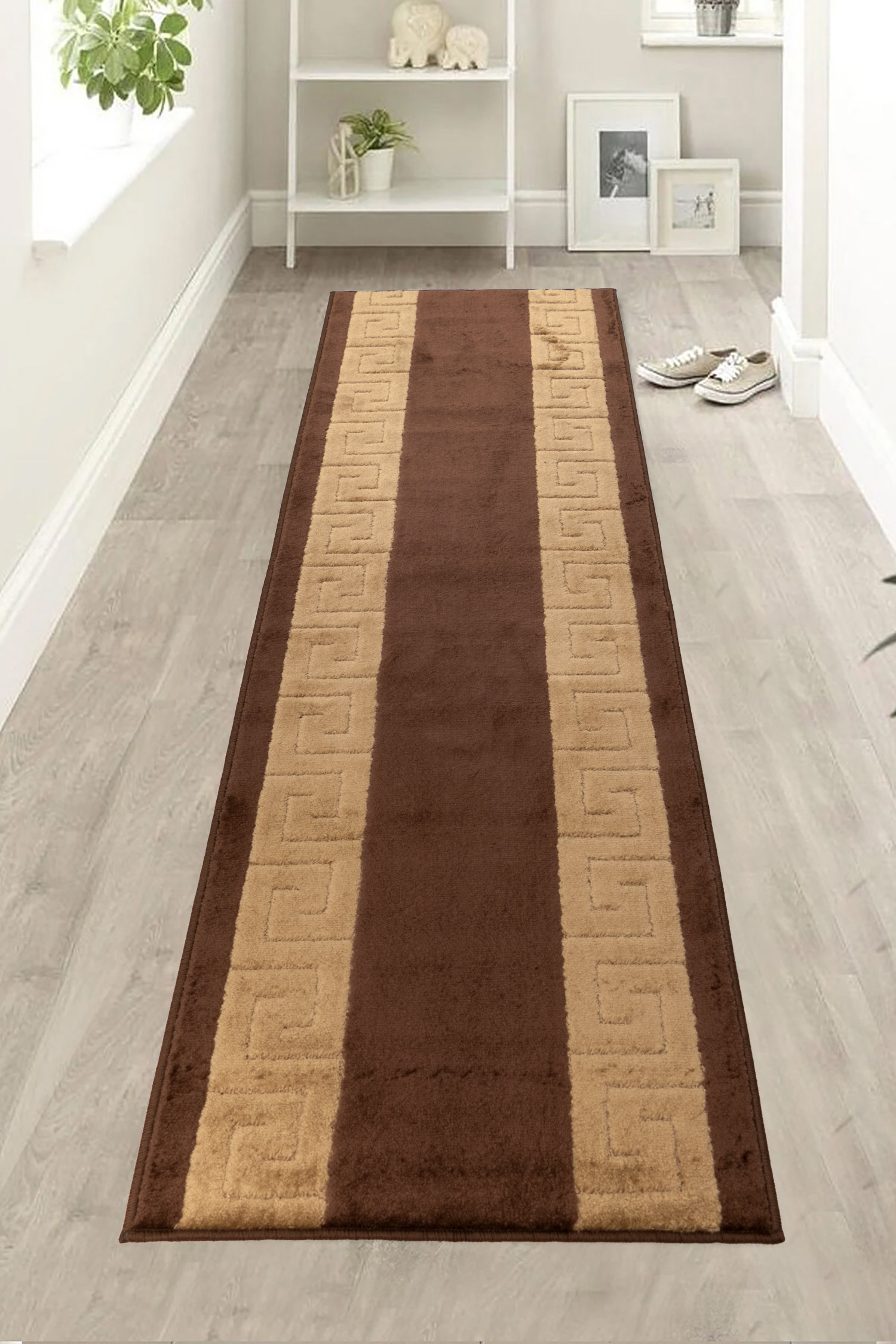 Mercer41 Custom Size Washable Non-Slip Meander Greek Key Bordered Brown ...