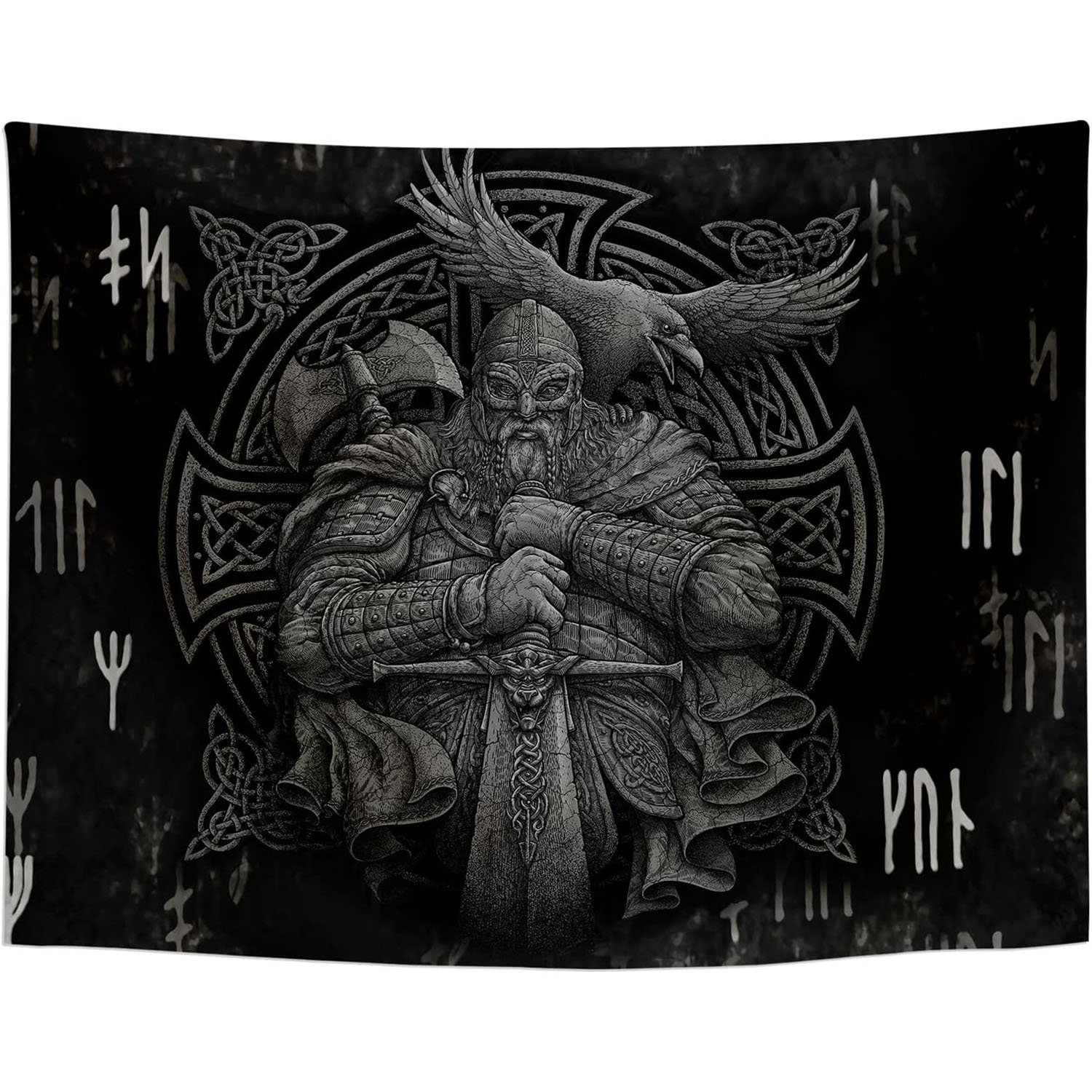 Dakota Fields Norse Viking Tapestry Odin Warrior Sword Axe Raven ...